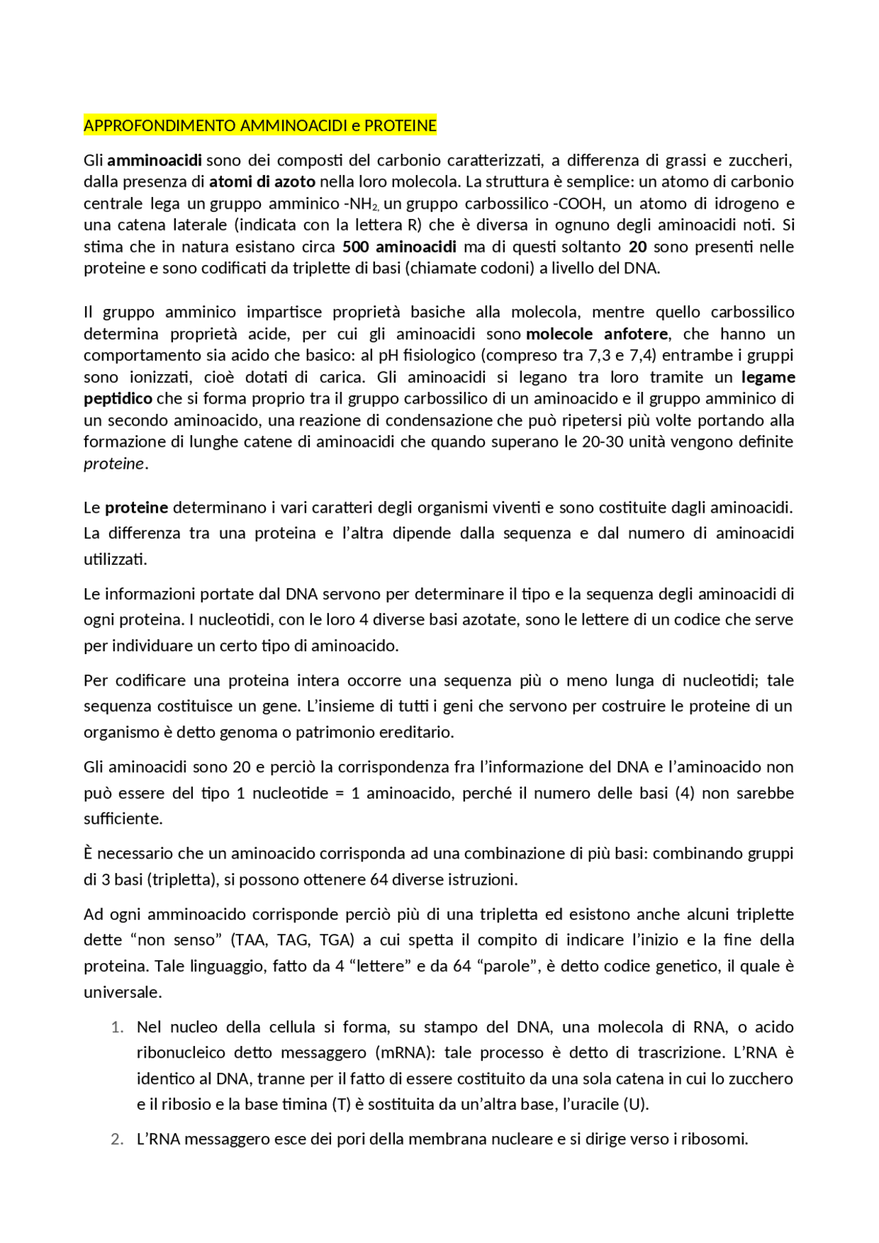 Amminoacidi E Proteine Docsity