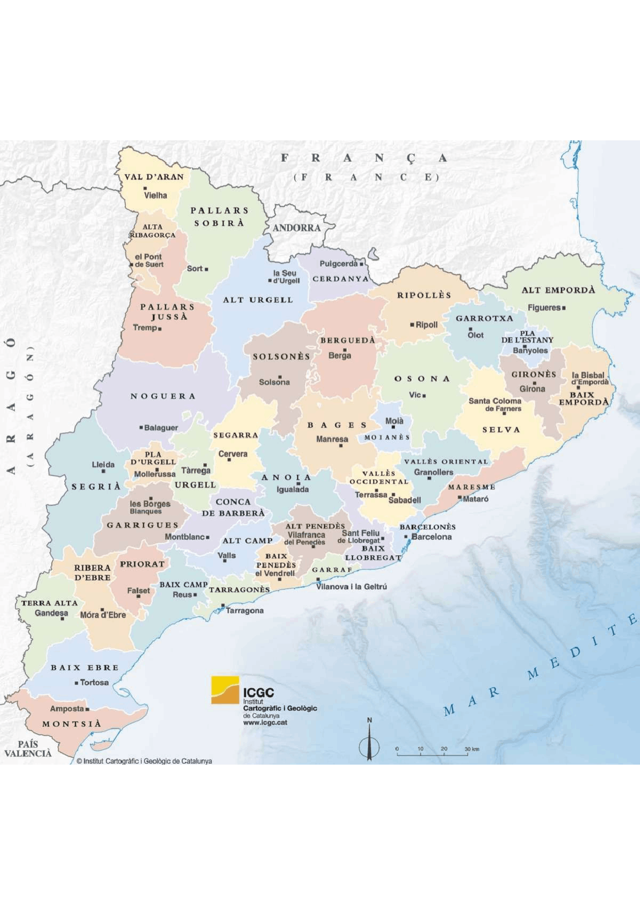 Mapa de les Comarques de Catalunya i les seves Capitals - Docsity