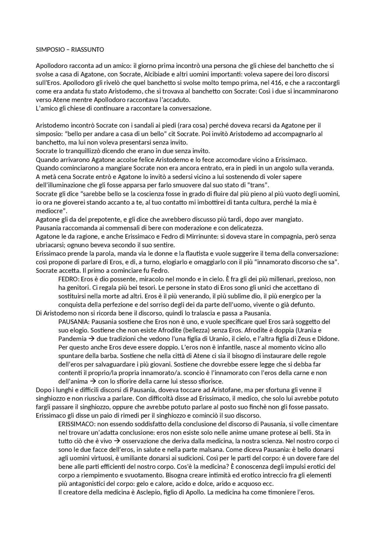 Simposio Di Platone Riassunto Docsity