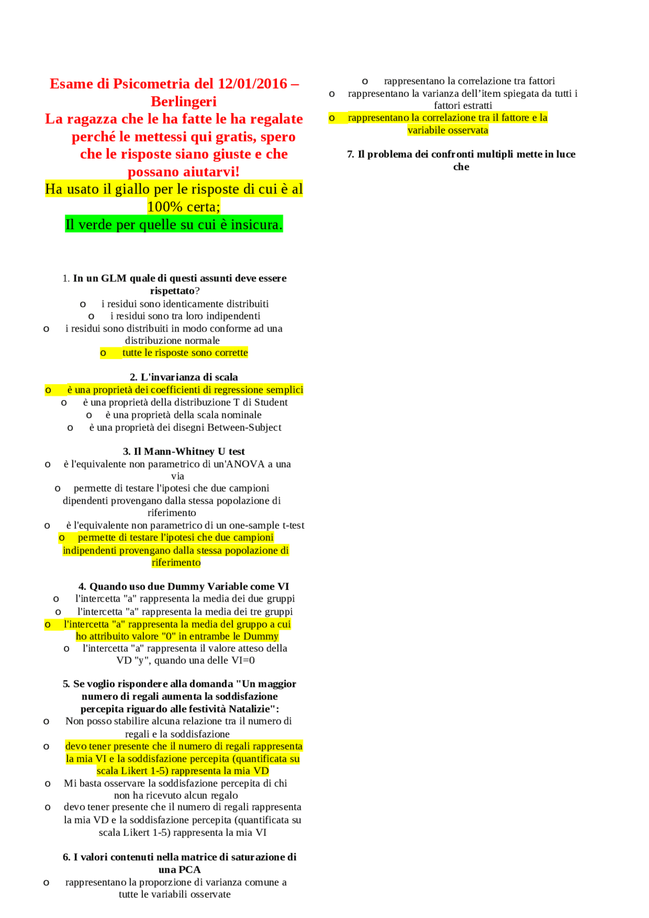 Domande A Crocette Simulazione Per Esame Di Psicometria Pt1 Prove
