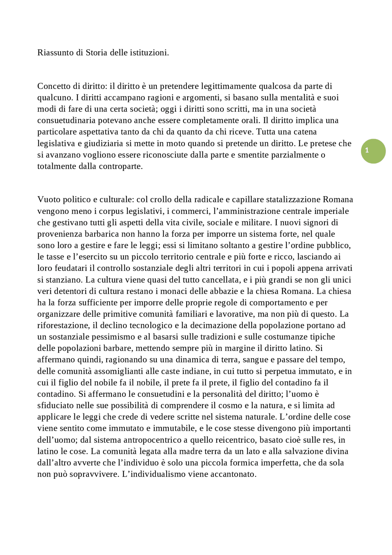 Storia Delle Istituzioni Docsity