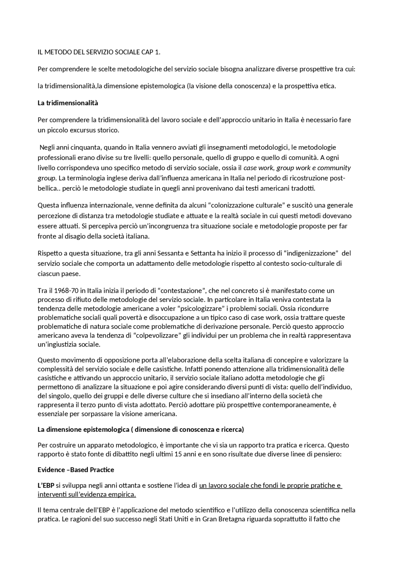 Il Metodo Del Servizio Sociale Capitolo 1 Docsity