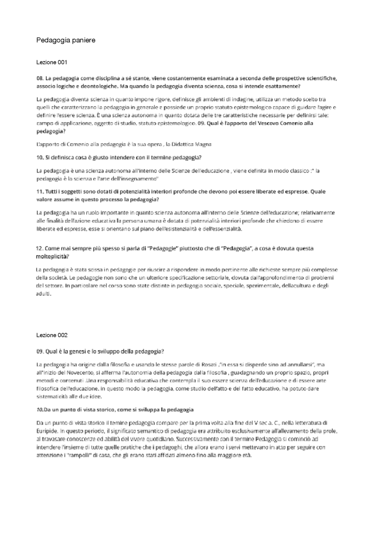 Paniere Domande Aperte Pedagogia Docsity