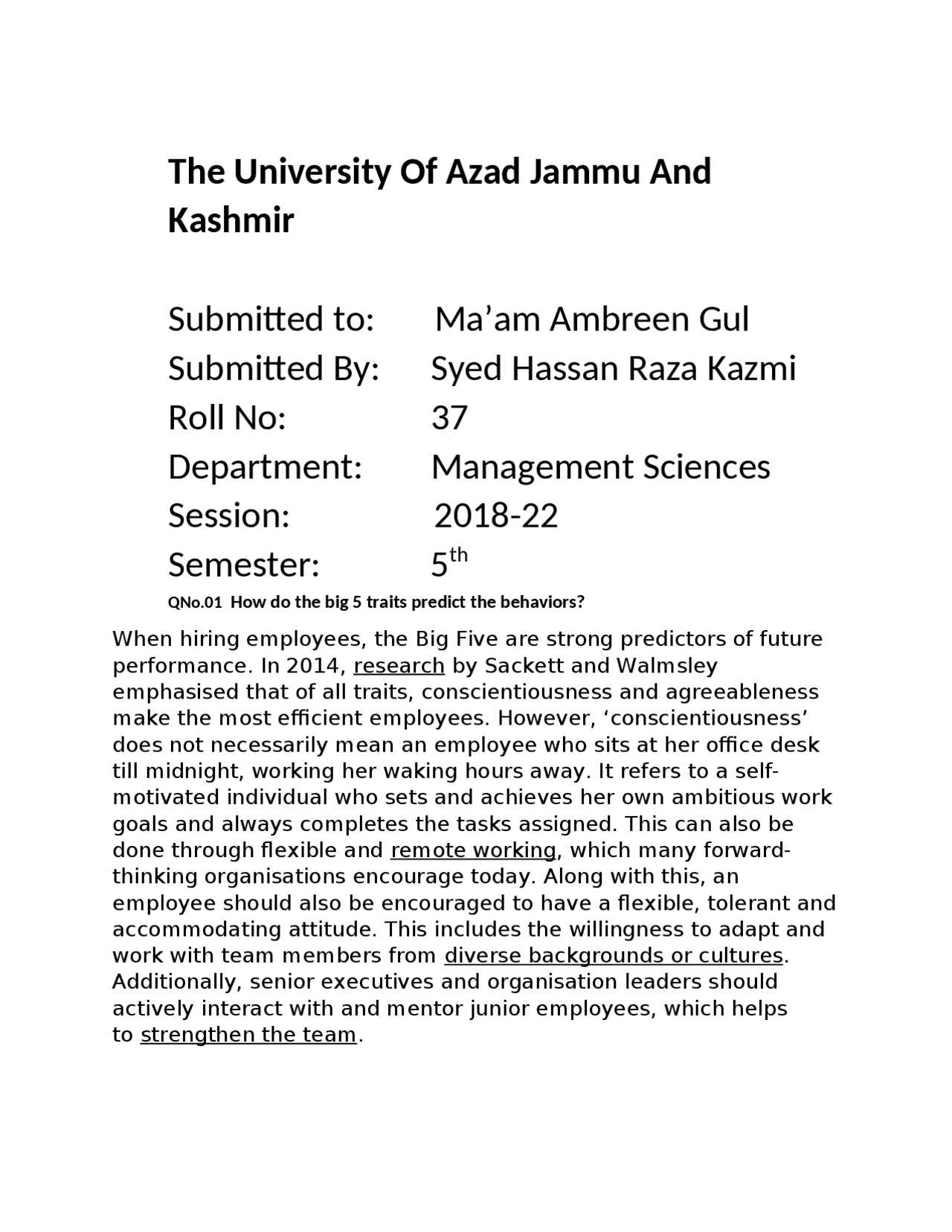 Organizational Behavior Assignments Organization Behaviour Docsity