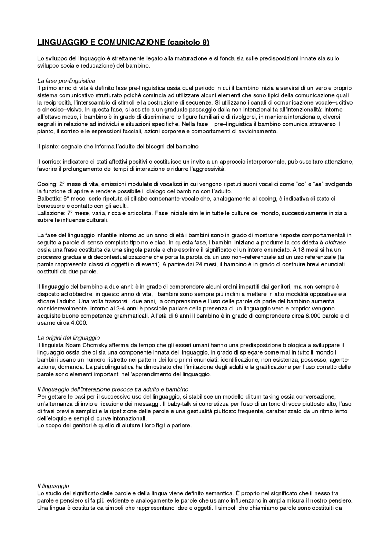 Linguaggio E Comunicazione Docsity