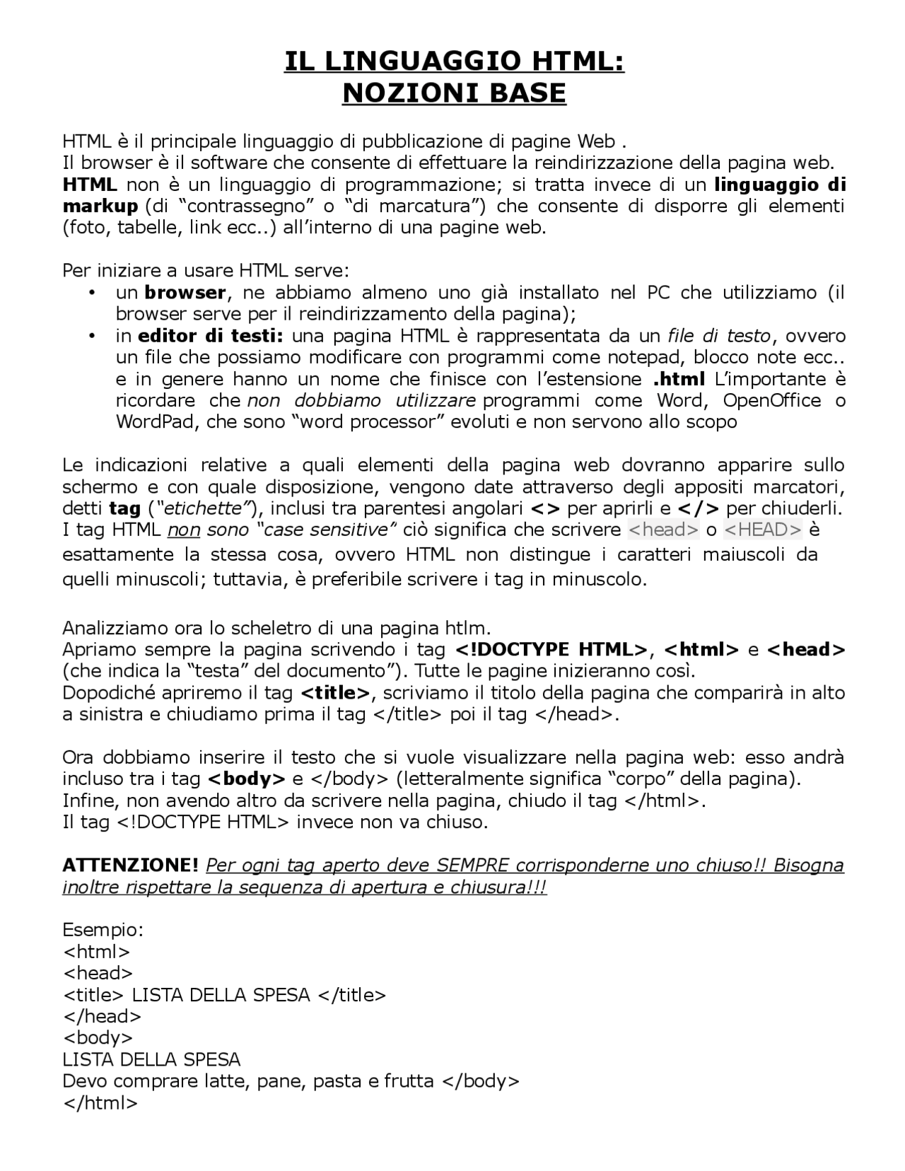 Il Linguaggio Html Nozioni Base Docsity