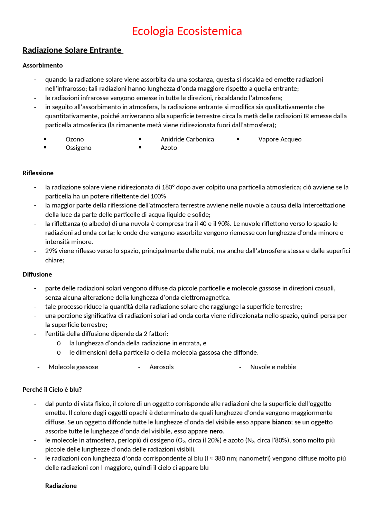Appunti Per Esame Di Ecologia Ecosistemica Docsity