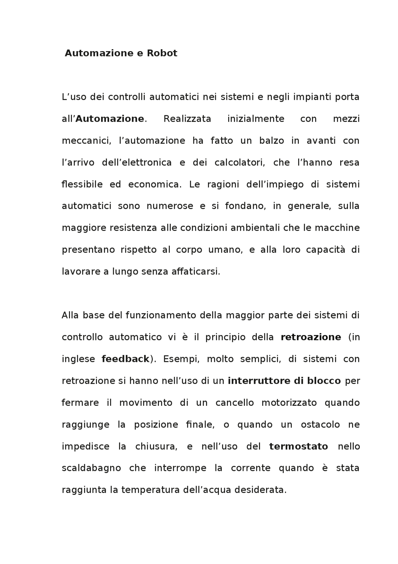Riassunto Automazione E Robot Docsity