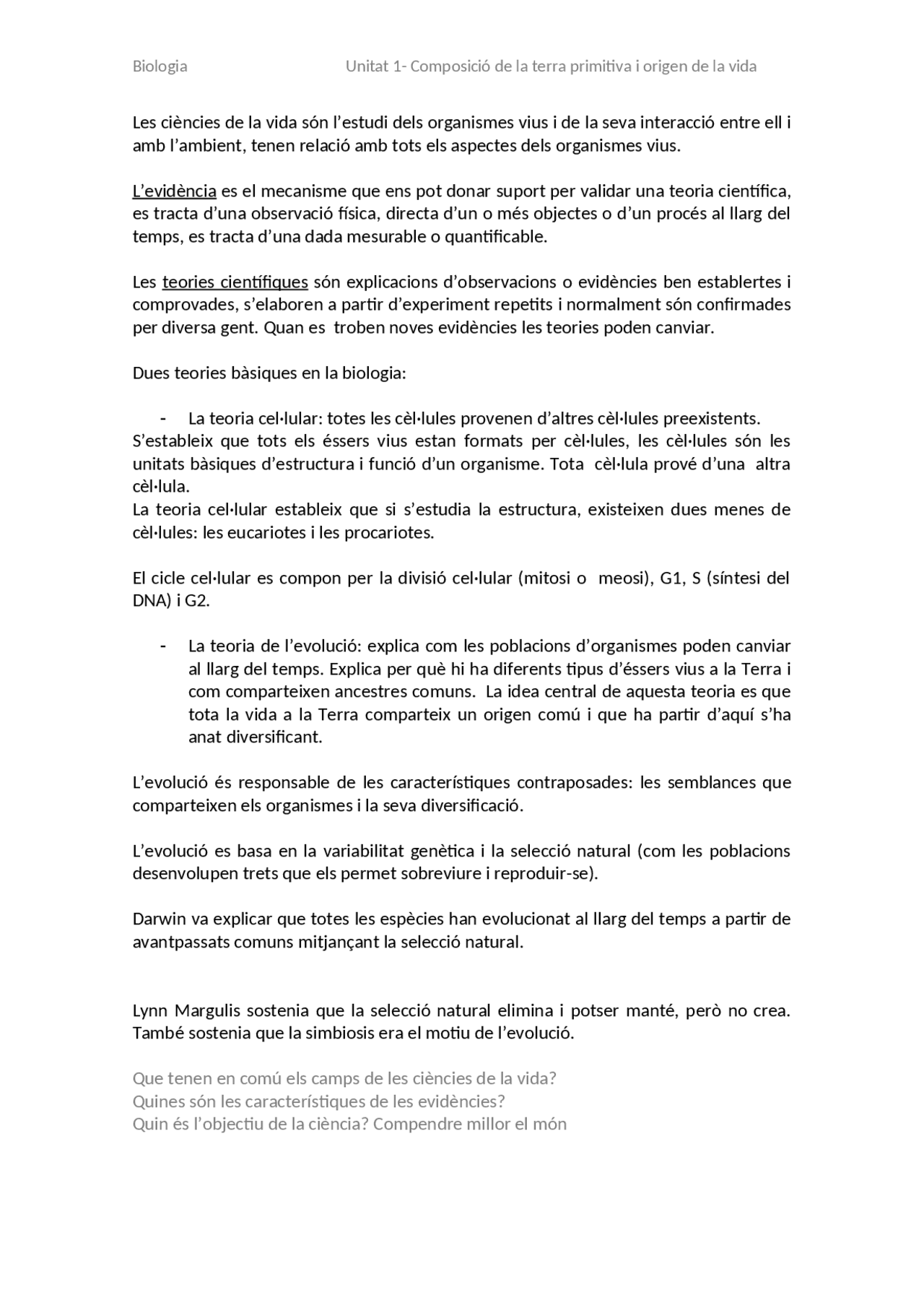 Unitat 1 De Biologia Docsity