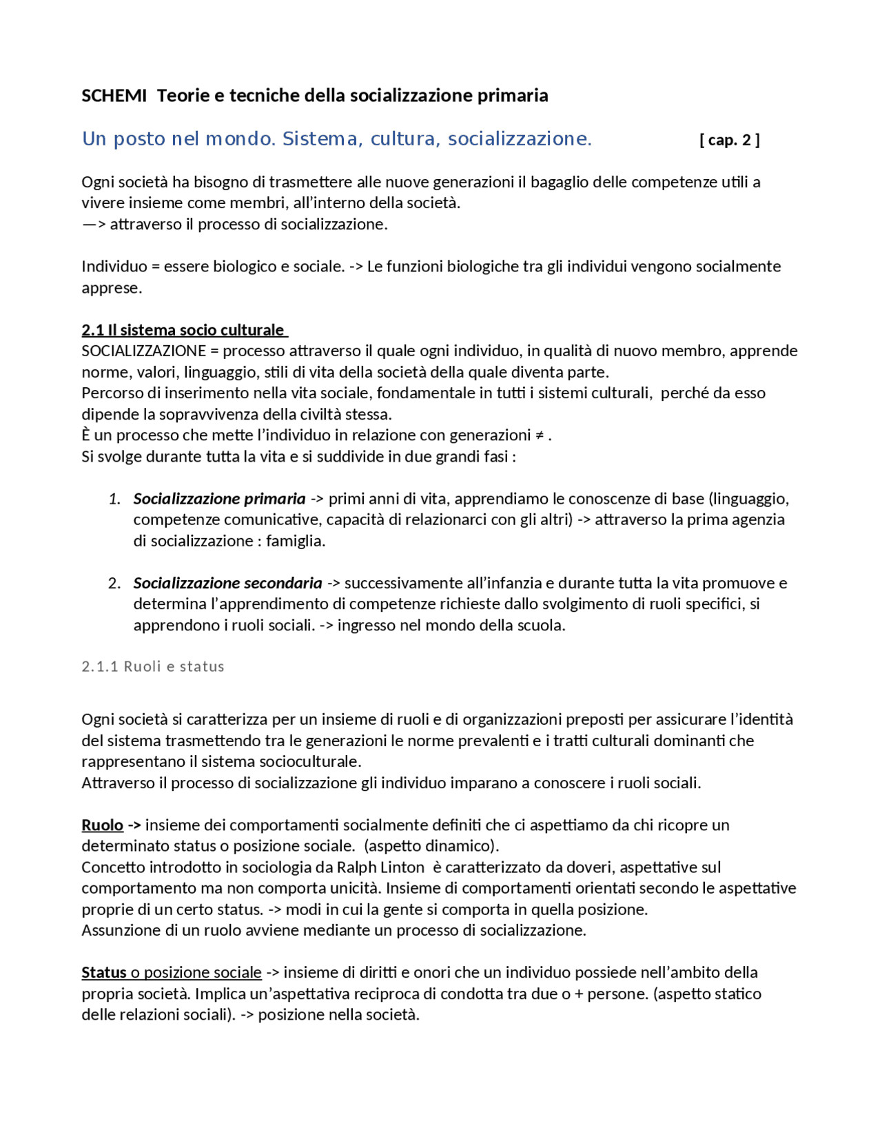Teorie E Tecniche Della Socializzazione Primaria Docsity
