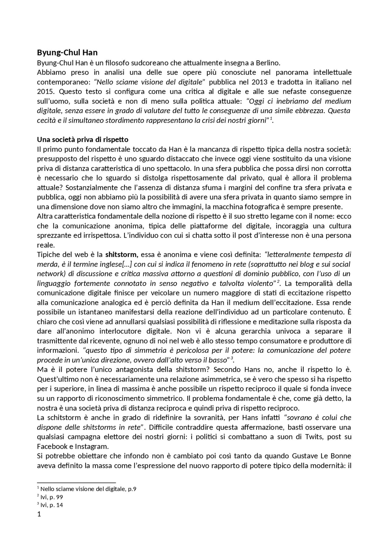 Nello Sciame Visioni Del Digitale Byung Chul Han Riassunto Docsity