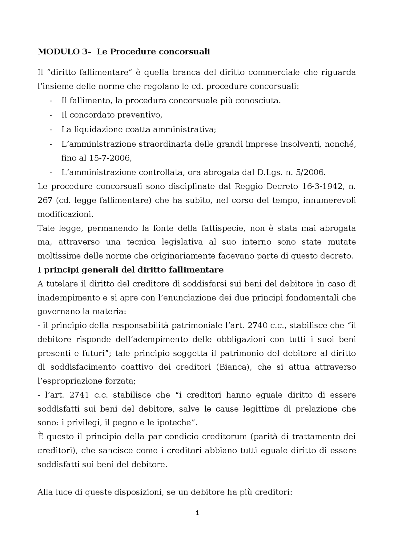 Modulo 3 Procedure Concorsuali Docsity