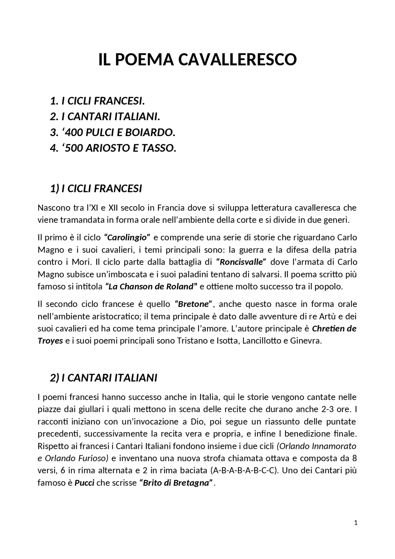 Appunti Sul Poema Cavalleresco Docsity