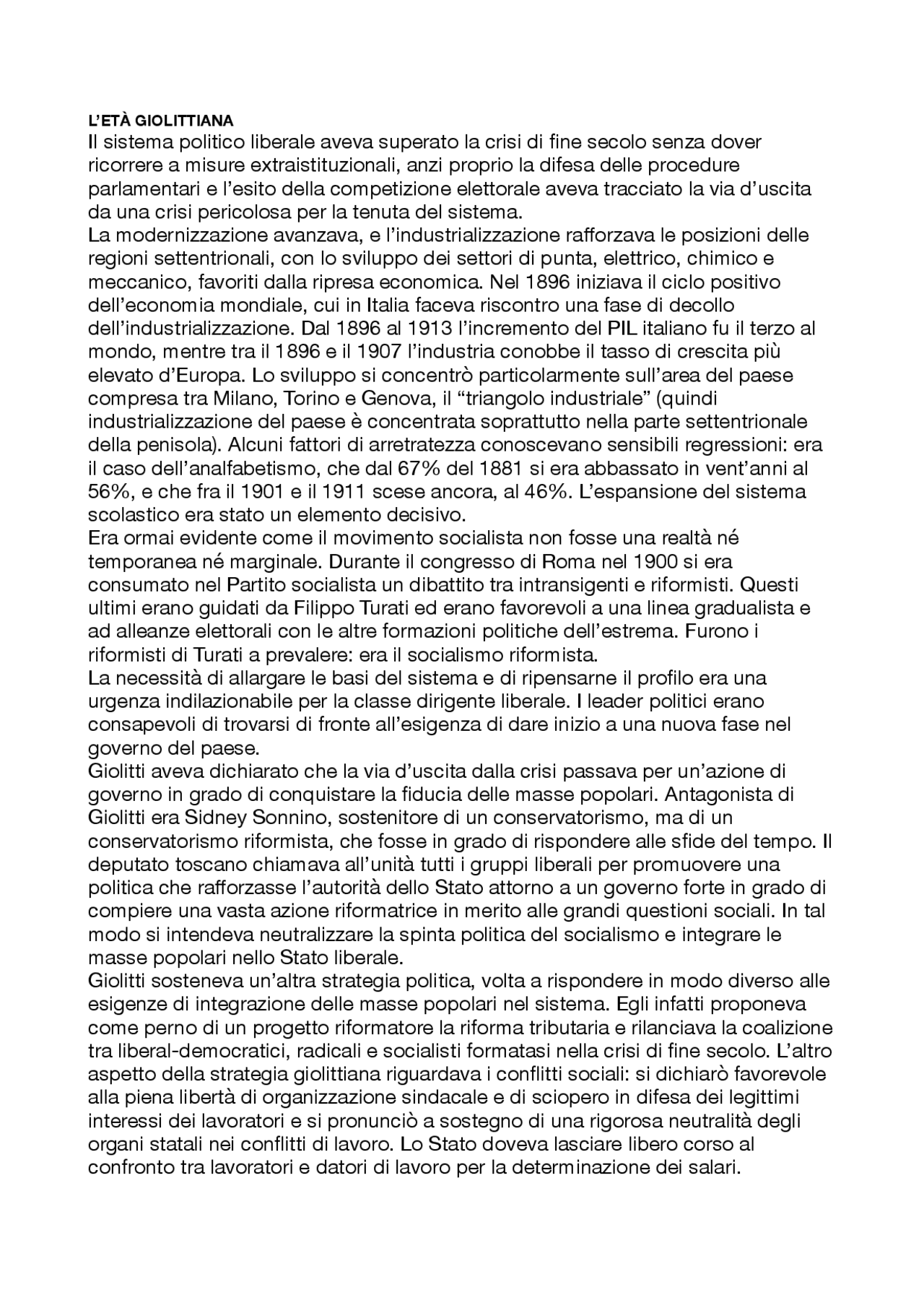 Letà Giolittiana Riassunto Docsity