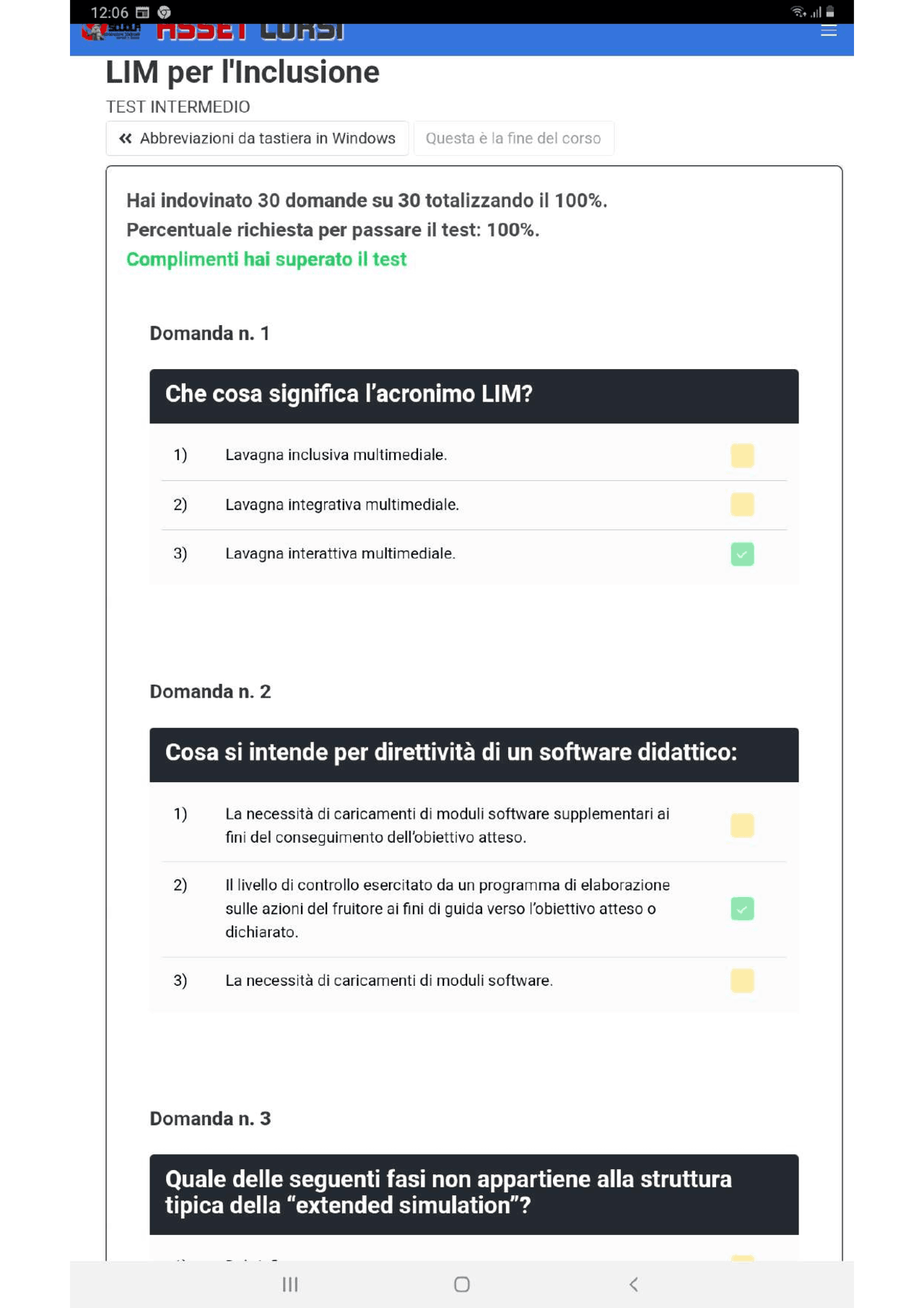 Test Finale Con Risposte Del Corso Fdp 8 Moduli Asset Scuola Prove D
