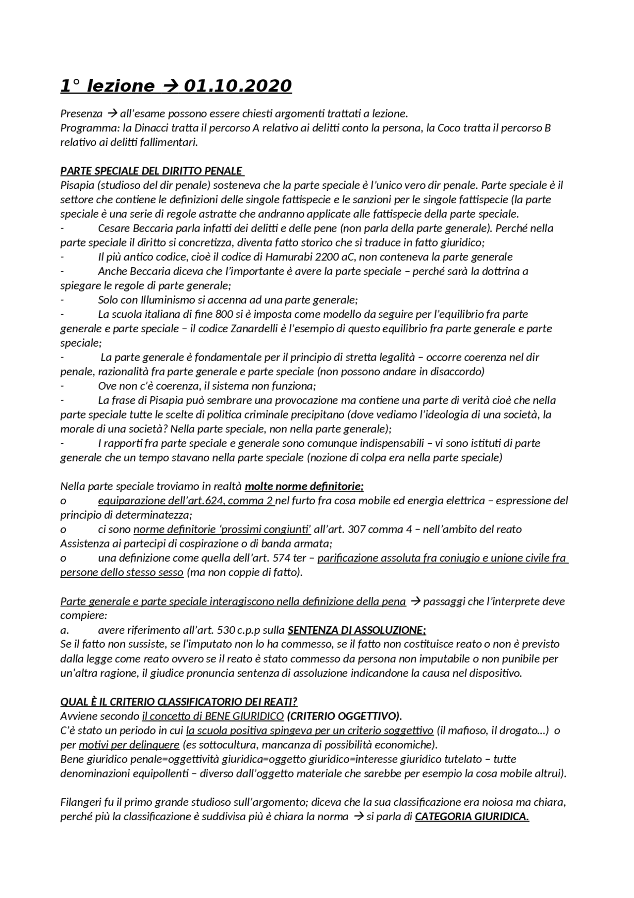 Lezioni Di Diritto Penale Ii Profssa Dinacci Docsity