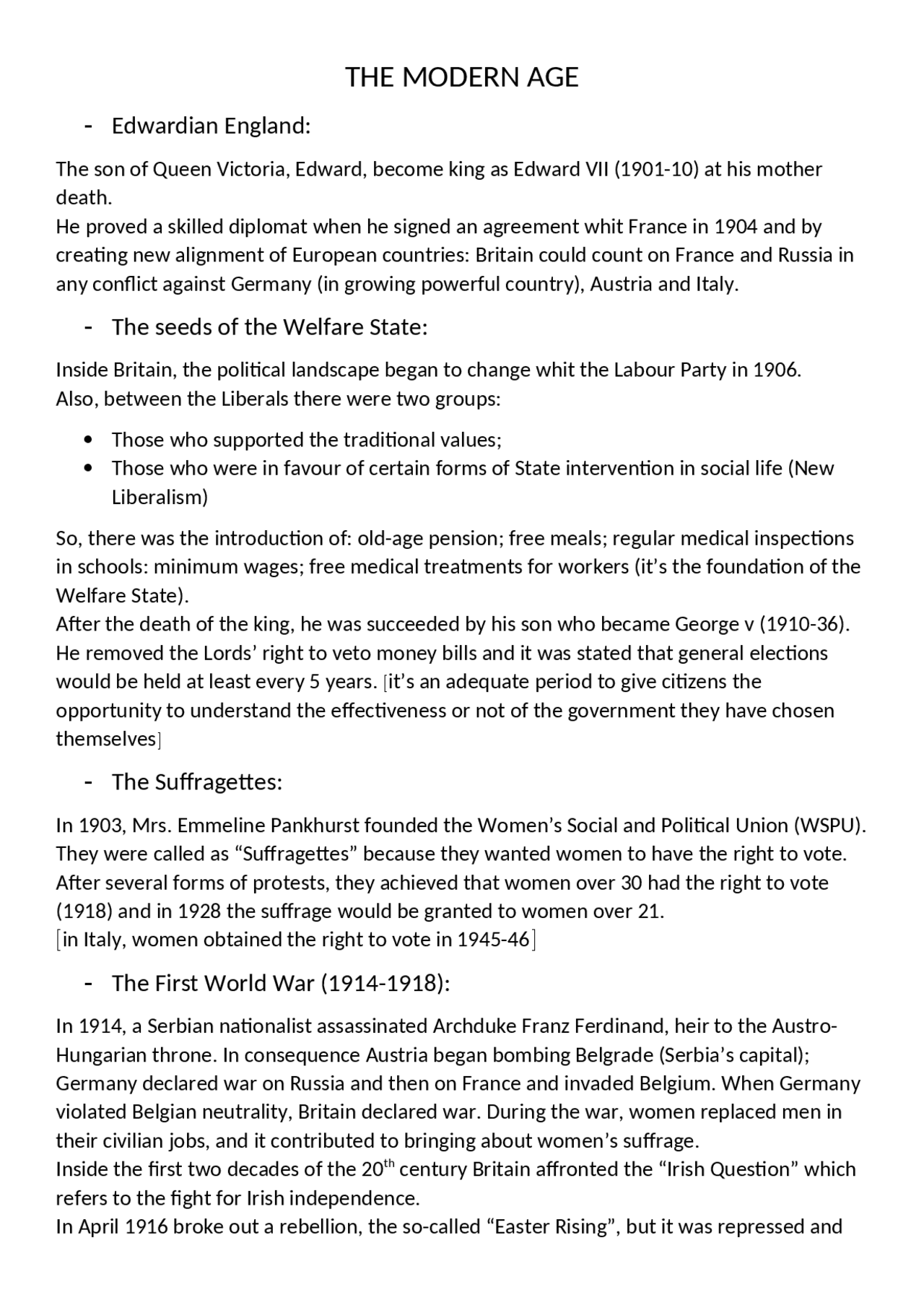 The Modern Age History And Literature Docsity