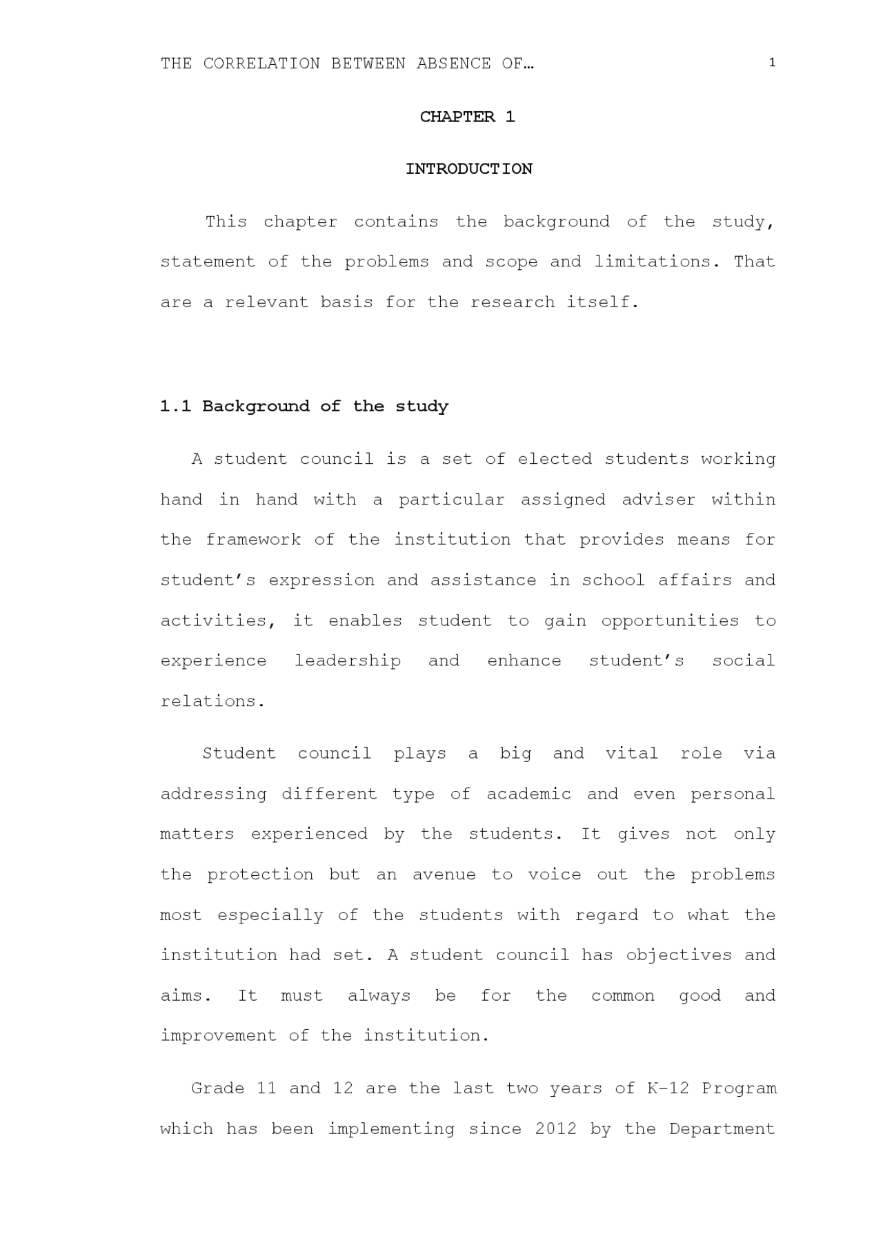 THE CORRELATION BETWEEN ABSENCE OF | Study Guides, Projects, Research ...