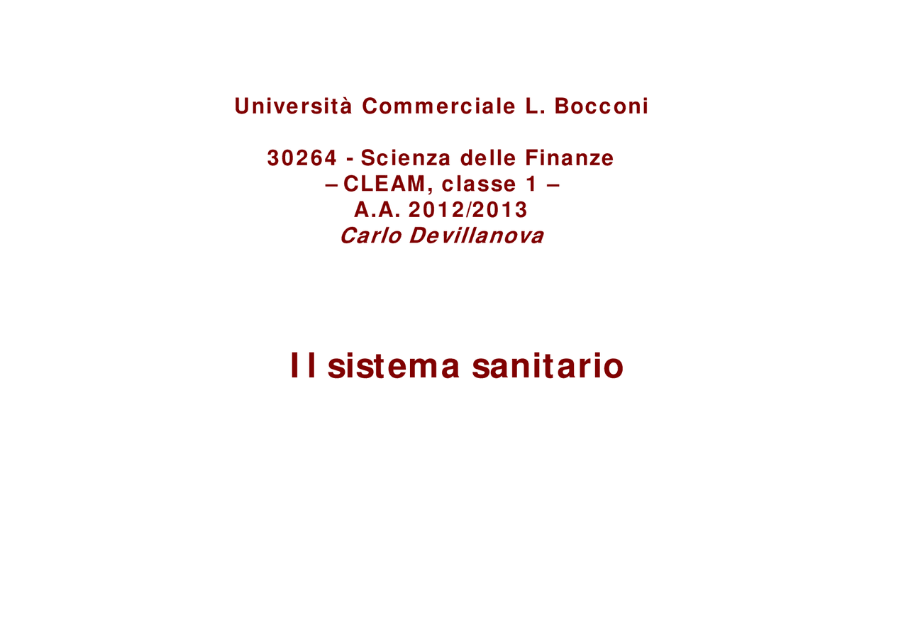 Sistema sanitario bocconi - Docsity