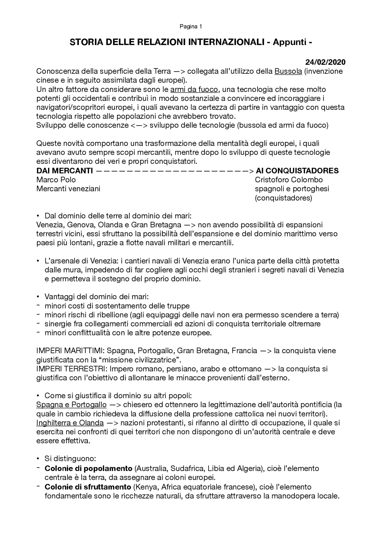 Storia Delle Relazioni Internazionali Docsity
