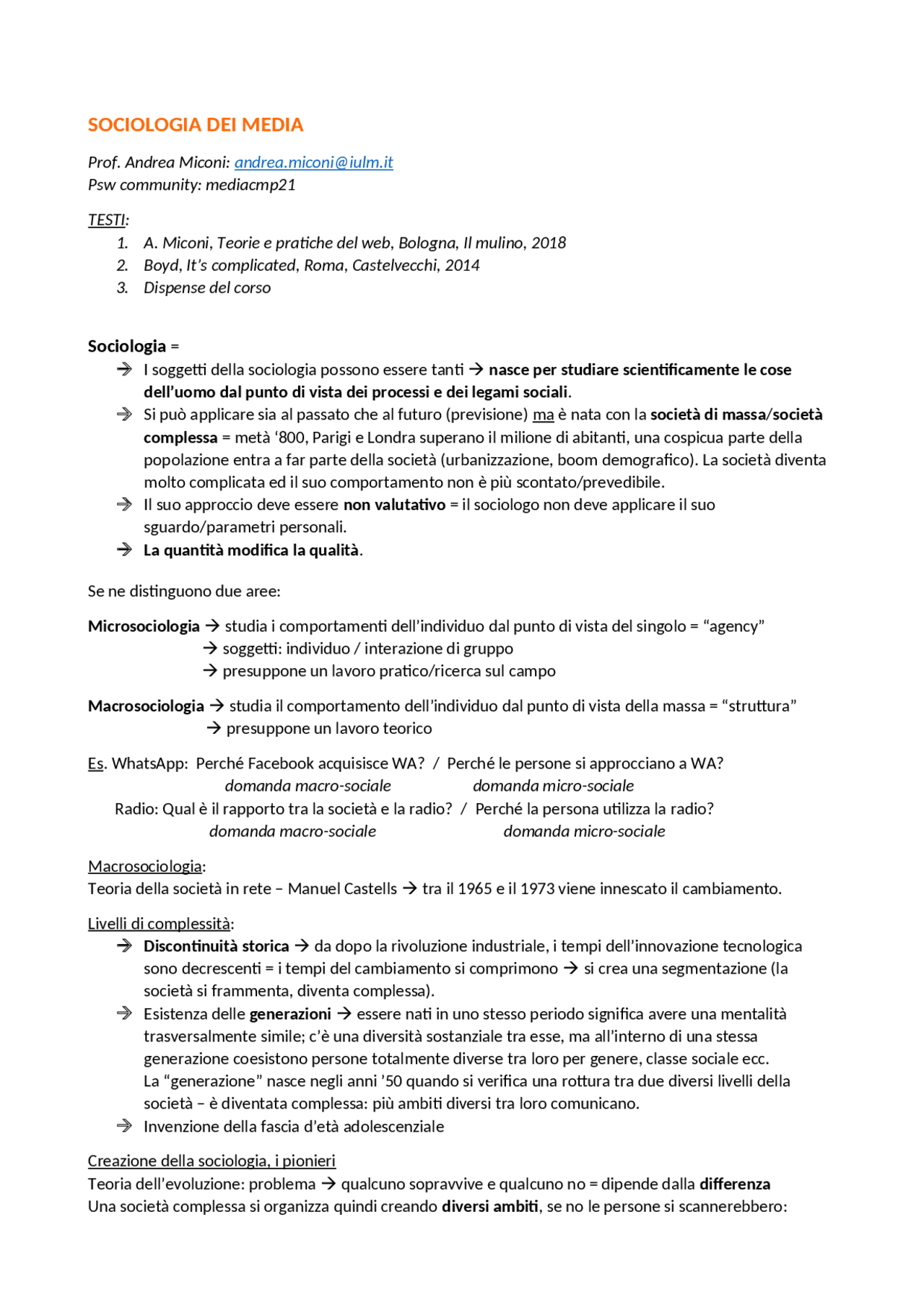 Appunti Sociologia Dei Media Miconi Iulm Docsity