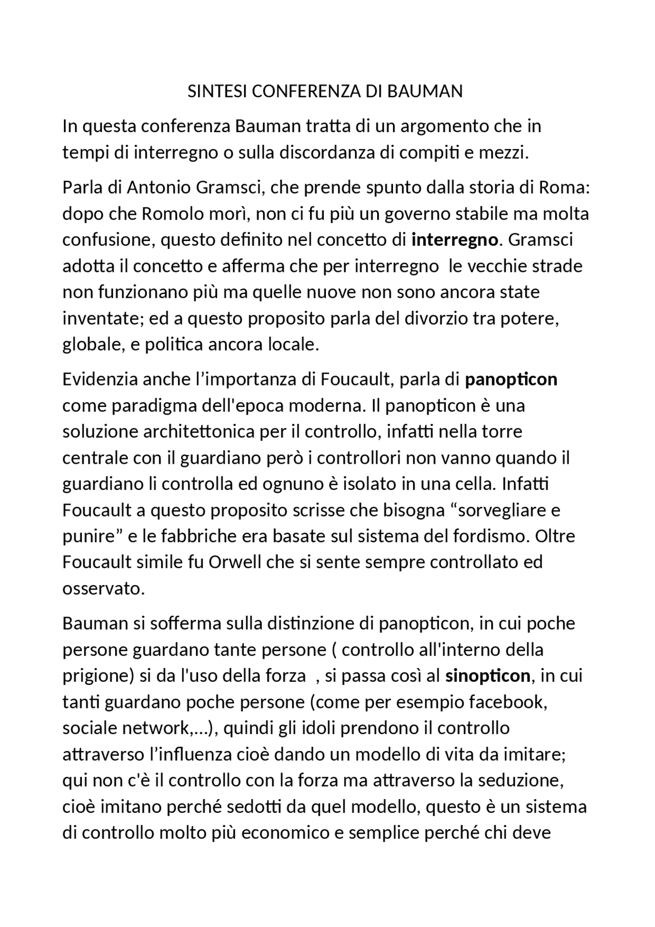 Conferenza Di Bauman Docsity
