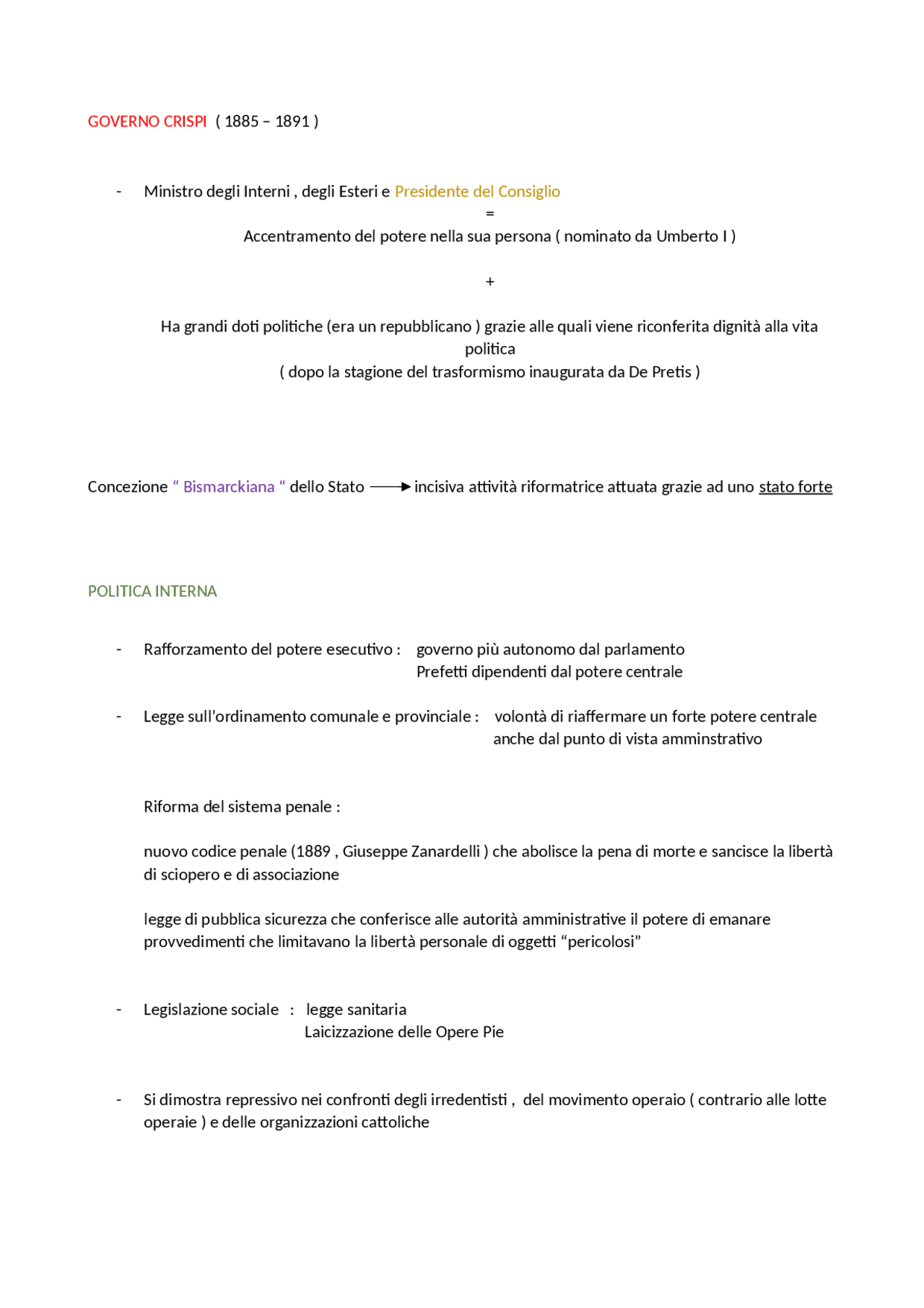 Storia ( ITALIA ) politica - Docsity