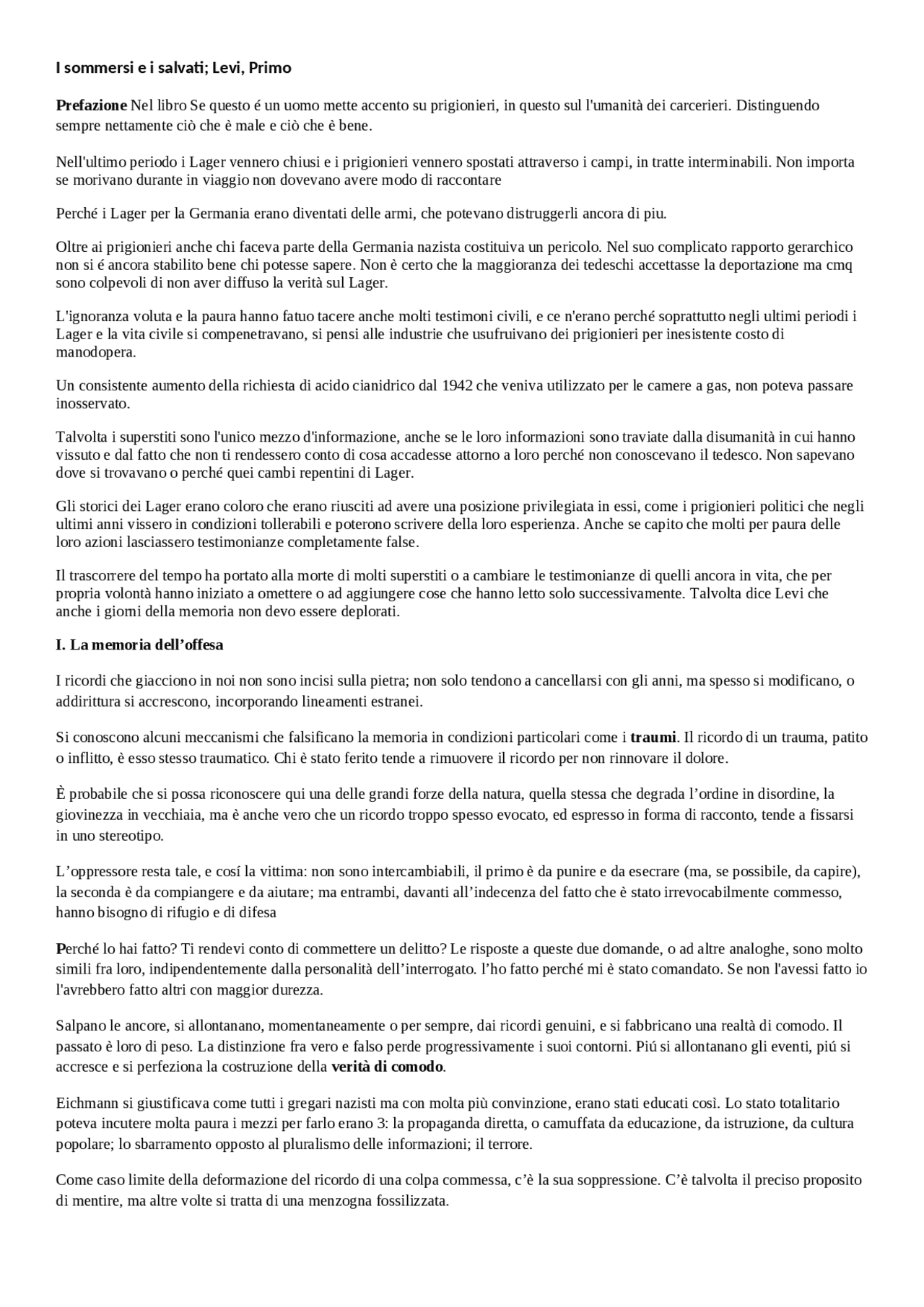 I Sommersi E I Salvati Primo Levi Docsity