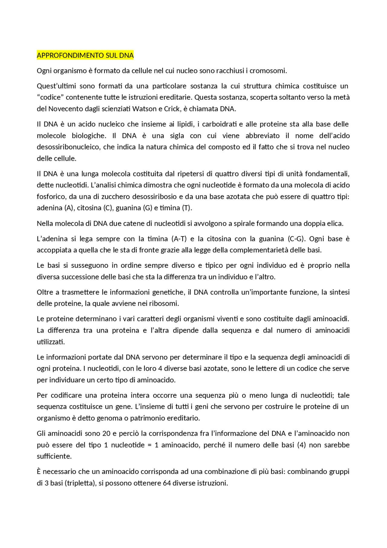 Approfondimento Sul Dna Docsity