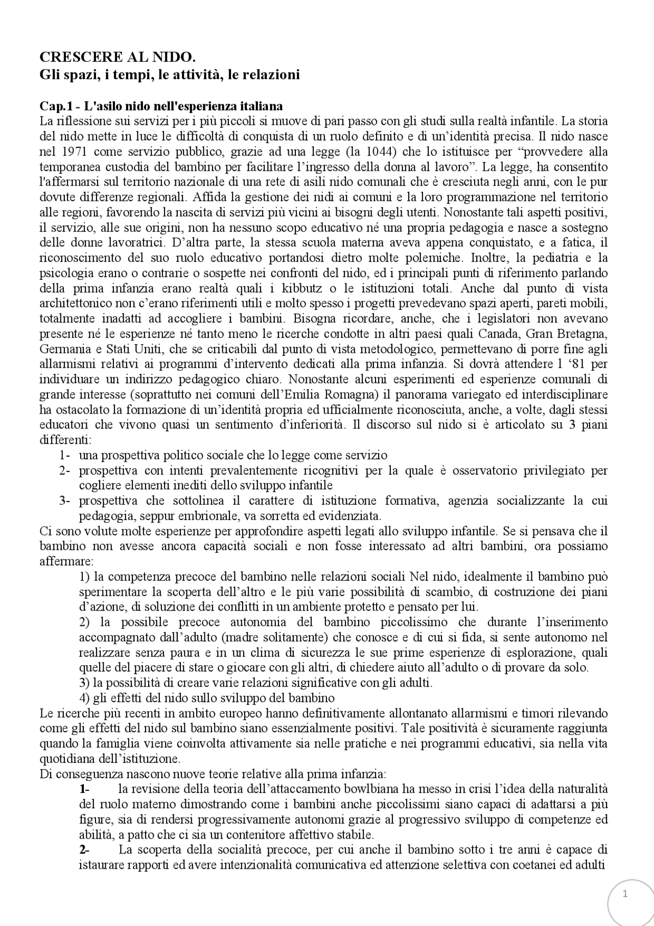 Riassunto Crescere Al Nido Docsity