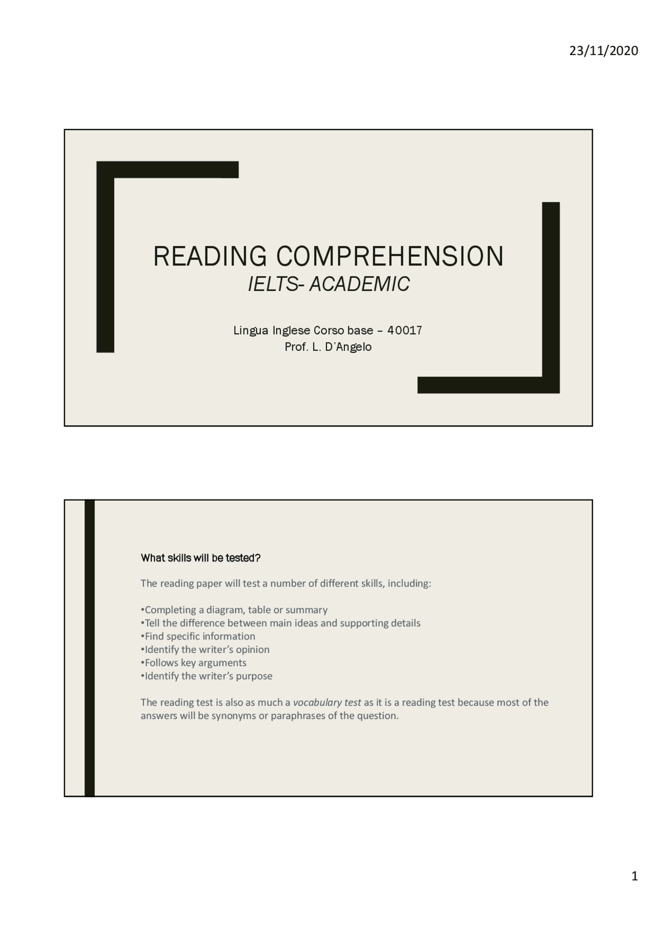 Informazioni Reading Docsity
