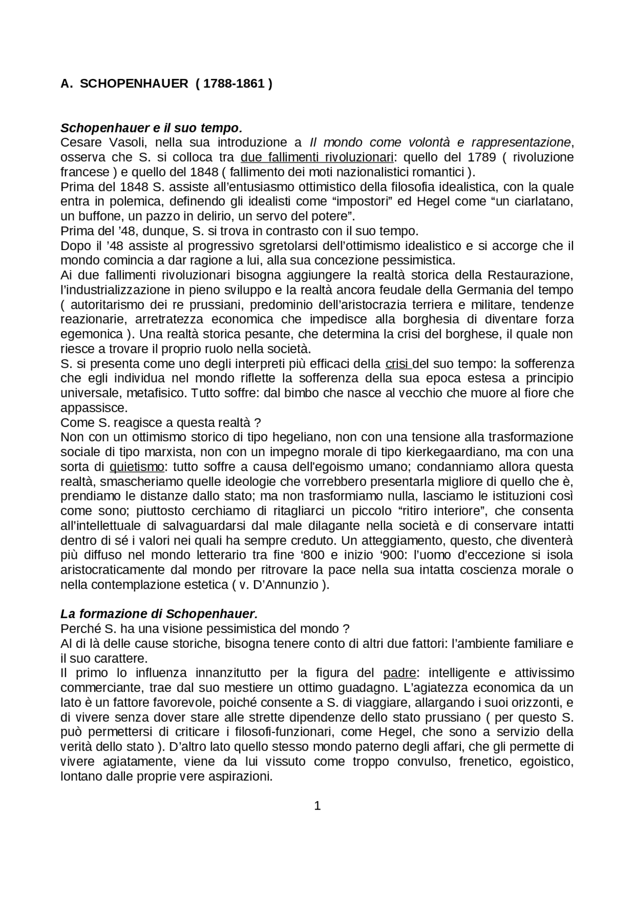 Appunti Schopenhauer Docsity