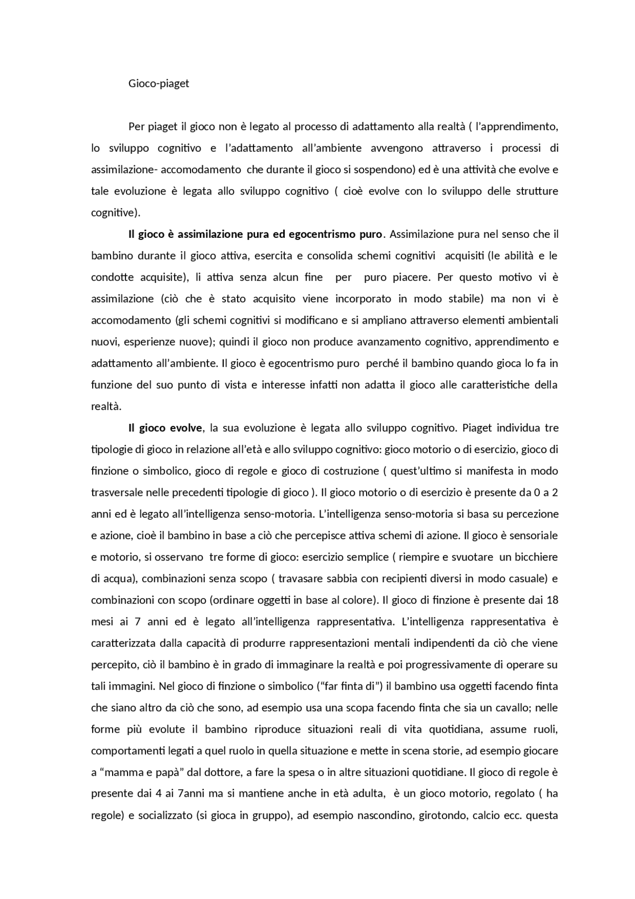 Piaget Il Gioco Secondo Piaget Docsity