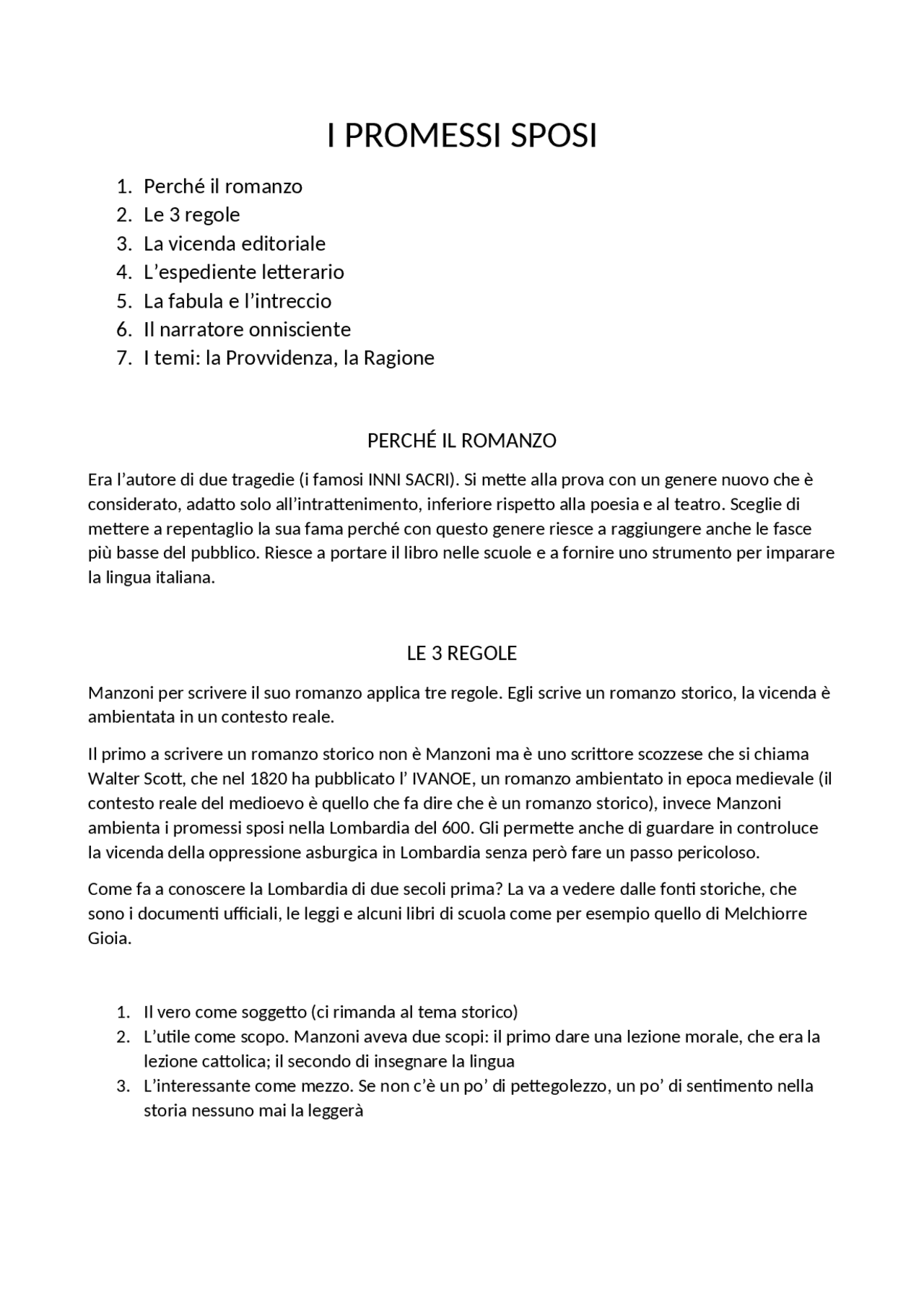 I Promessi Sposi Riassunto Docsity