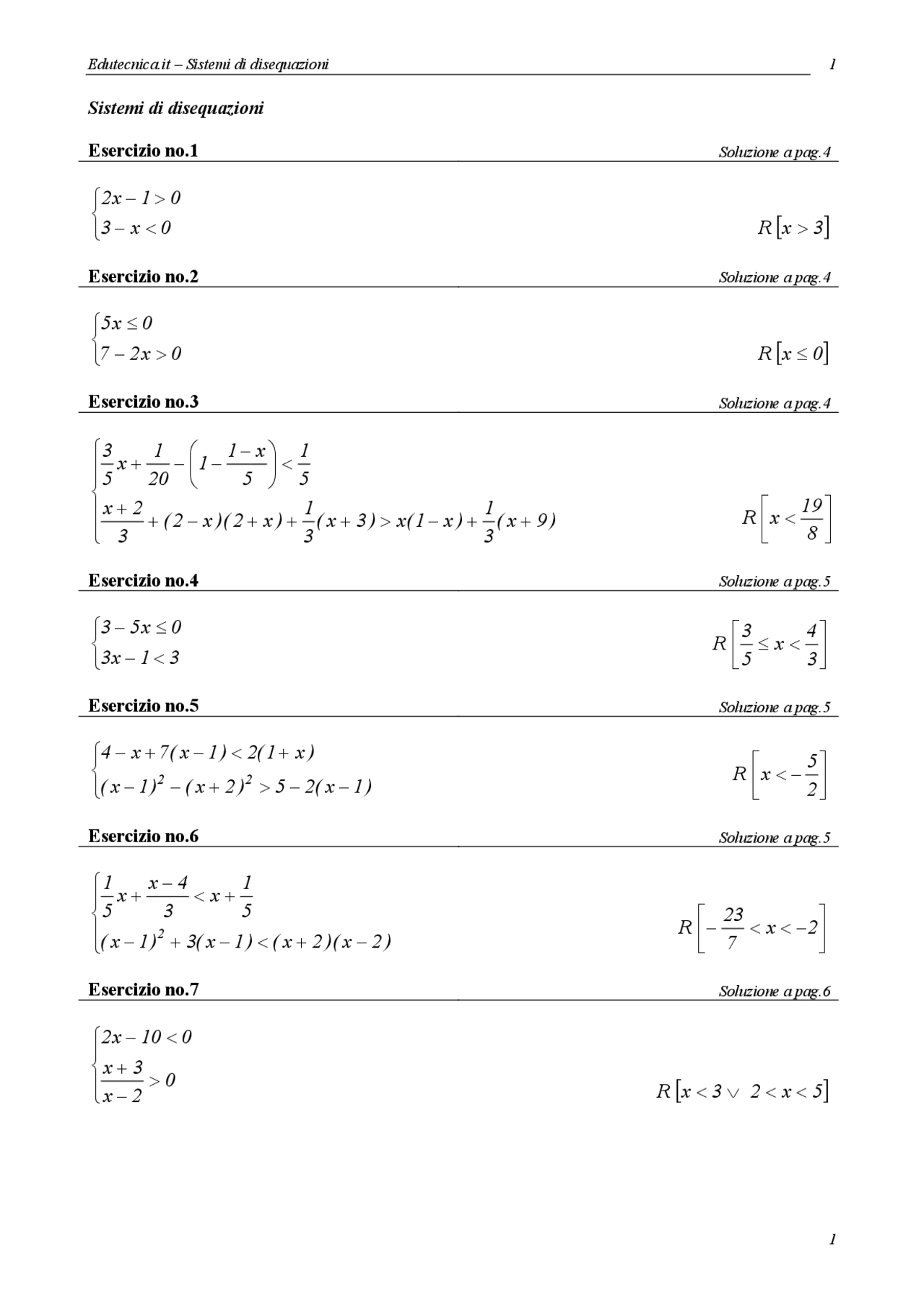 Disequazioni sistemi matematica - Docsity