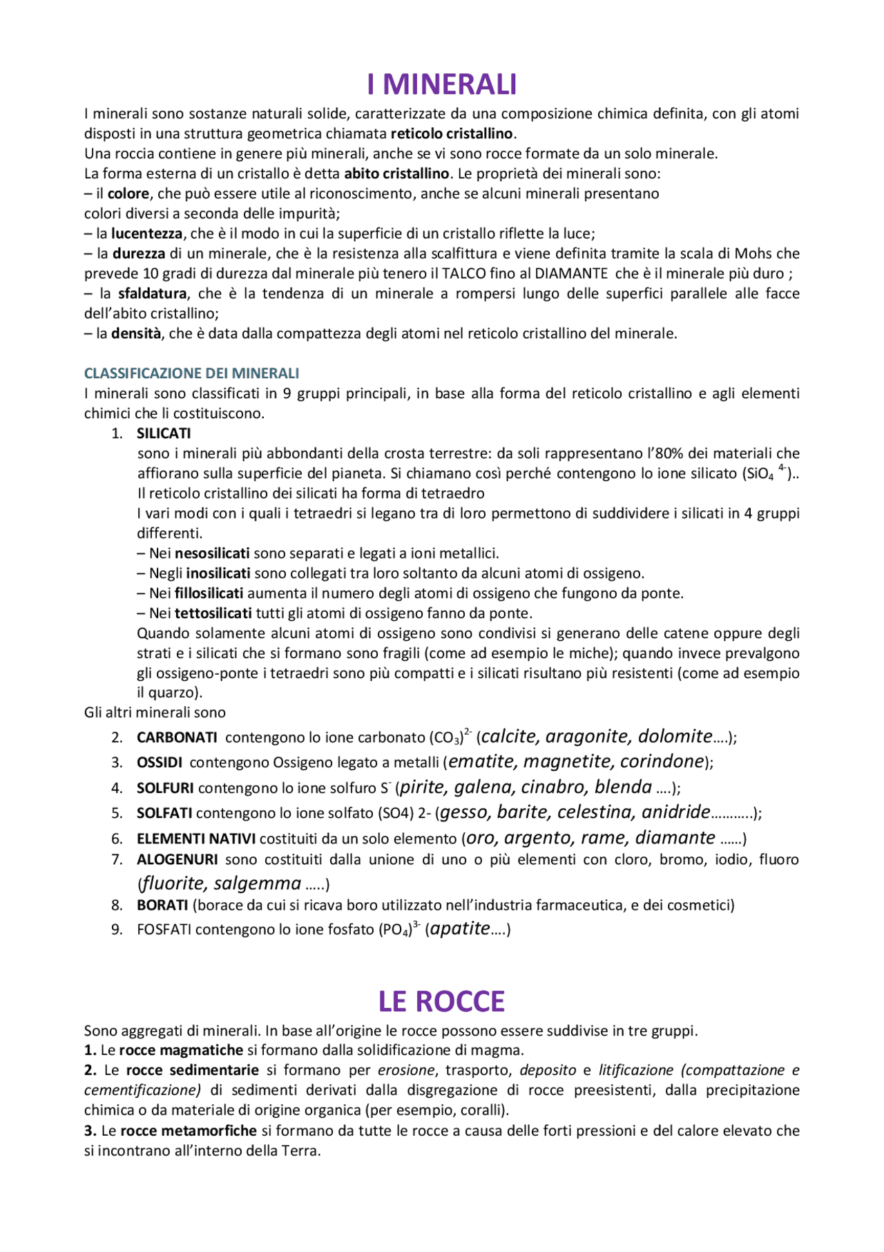 Scienze Della Terra Rocce Minerali E Vulcani Docsity