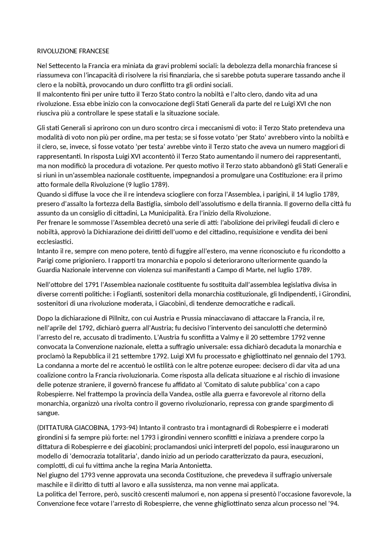 Rivoluzione Francese E Napoleone Docsity