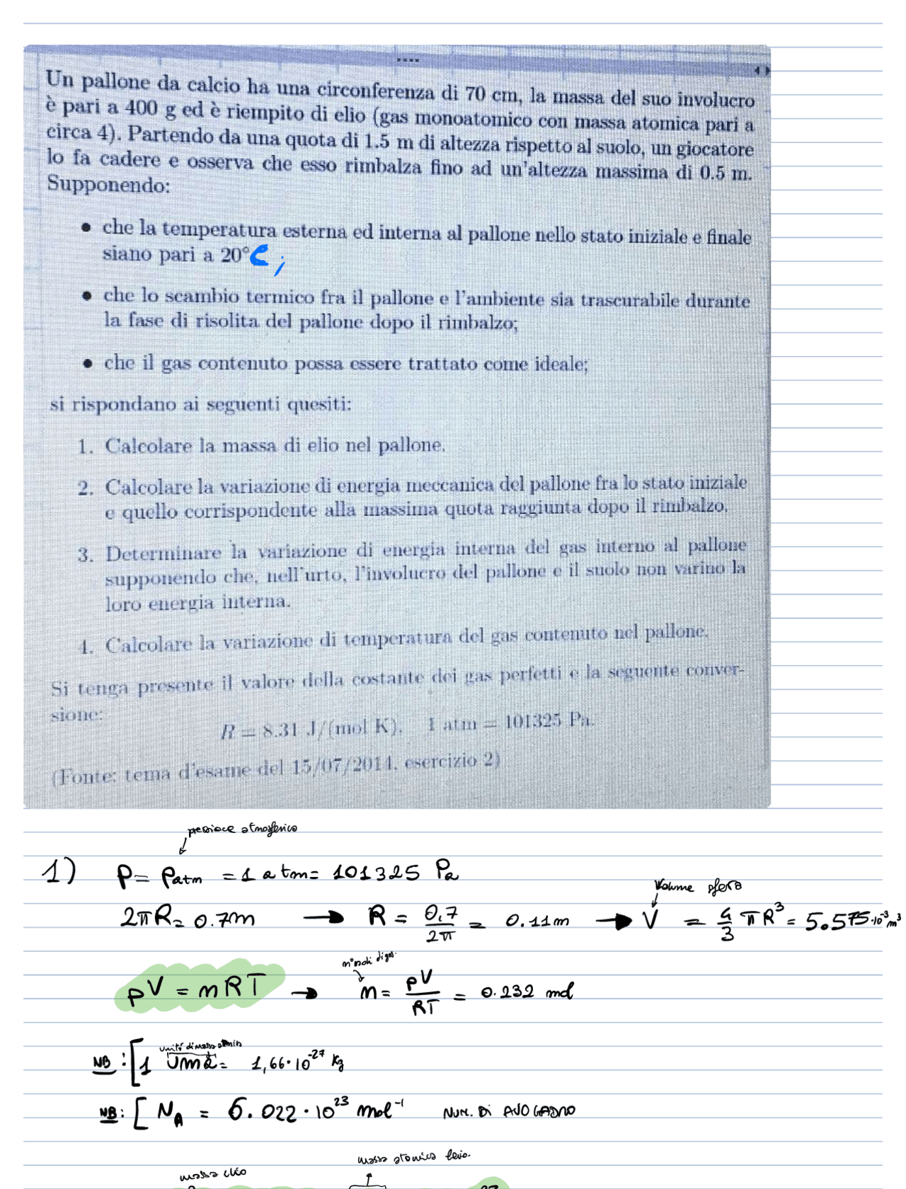 Esercizi Termodinamica Fisica | Esercizi di Fisica | Docsity
