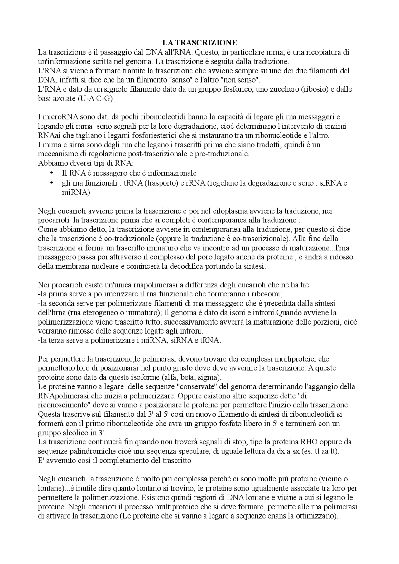 Traduzione E Trascrizione Appunti Di Biologia Docsity