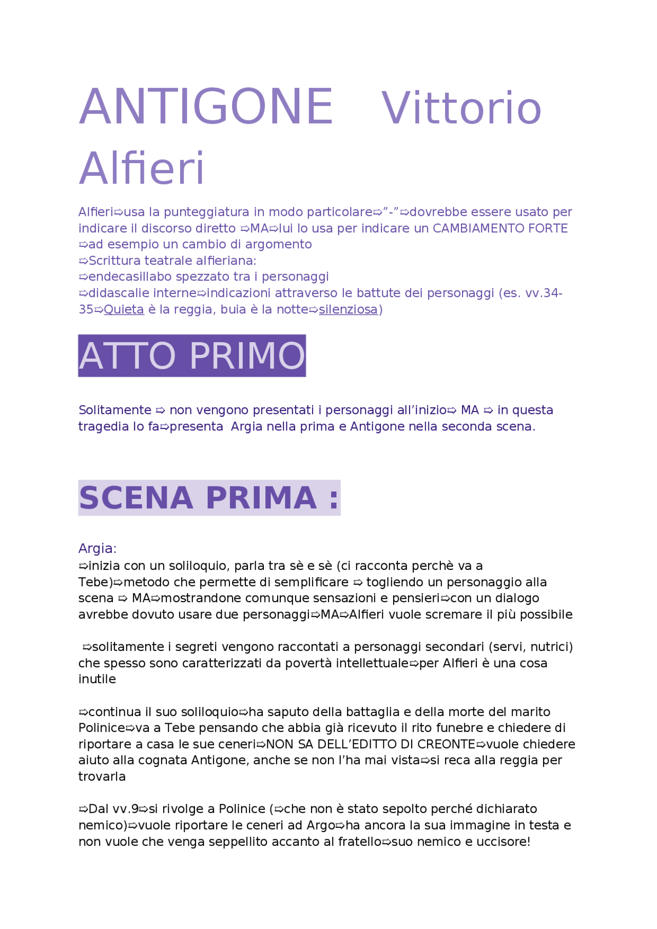 Parafrasi e spiegazione dell'ANTIGONE di ALFIERI - Docsity