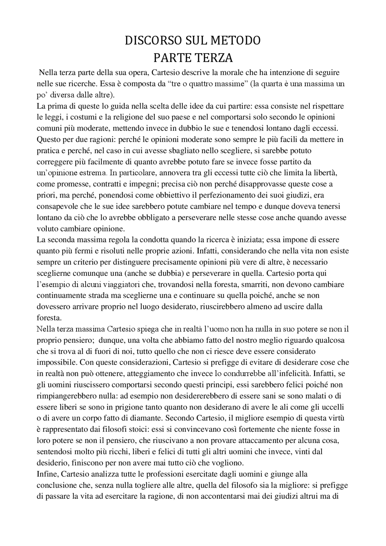 Riassunto Discorso Sul Metodo Di Cartesio Docsity