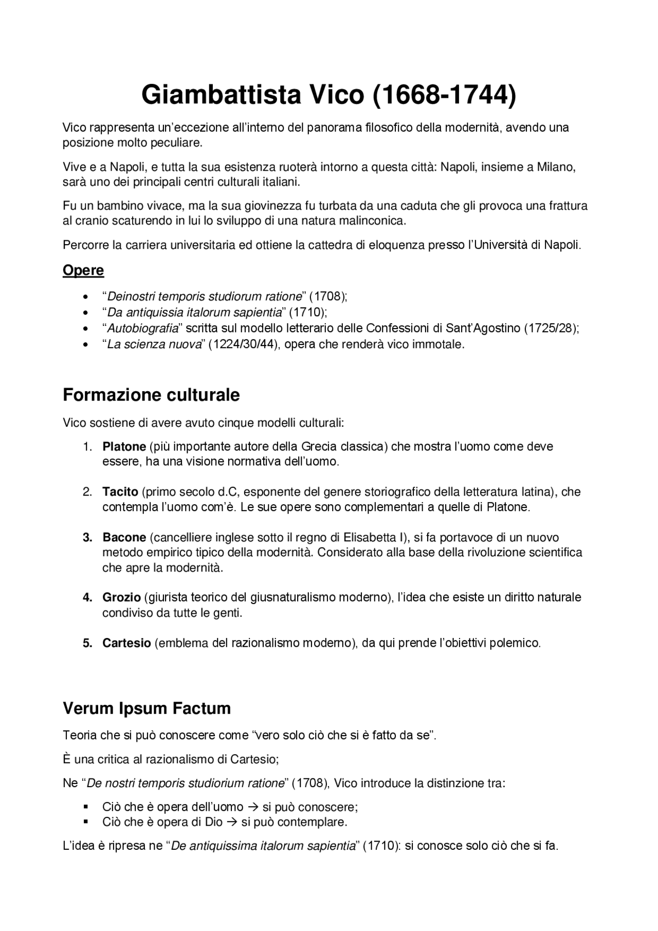 Vico Riassunti Dei Paragrafi Del Libro Docsity