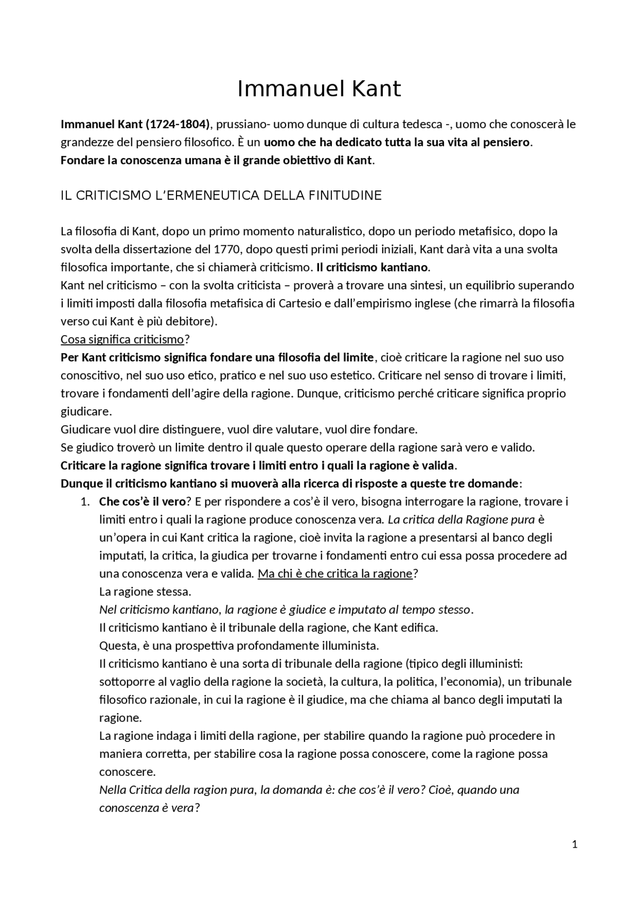 Riassunto Di Immanuel Kant Appunti Di Filosofia Docsity
