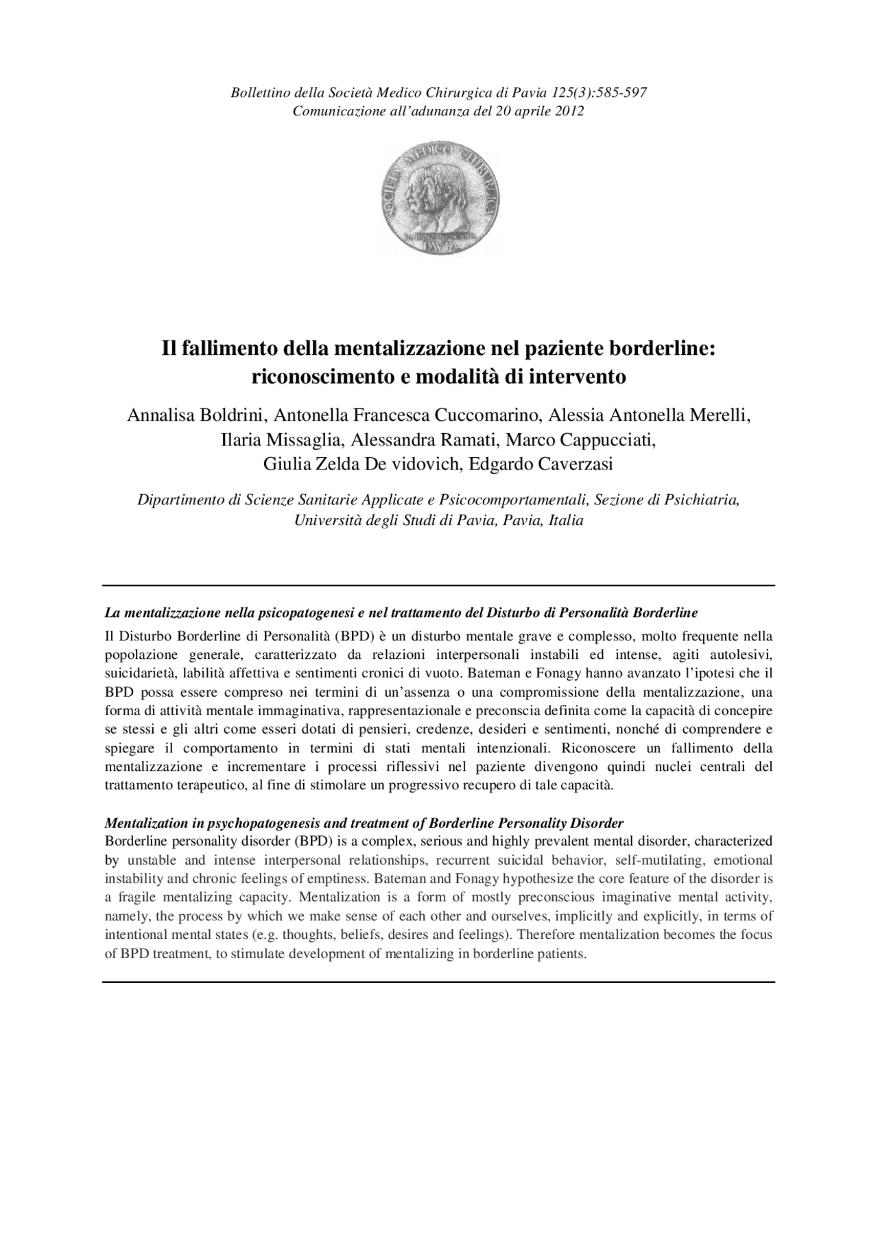 Il Fallimento Della Mentalizzazione Nel Paziente Borderline Docsity