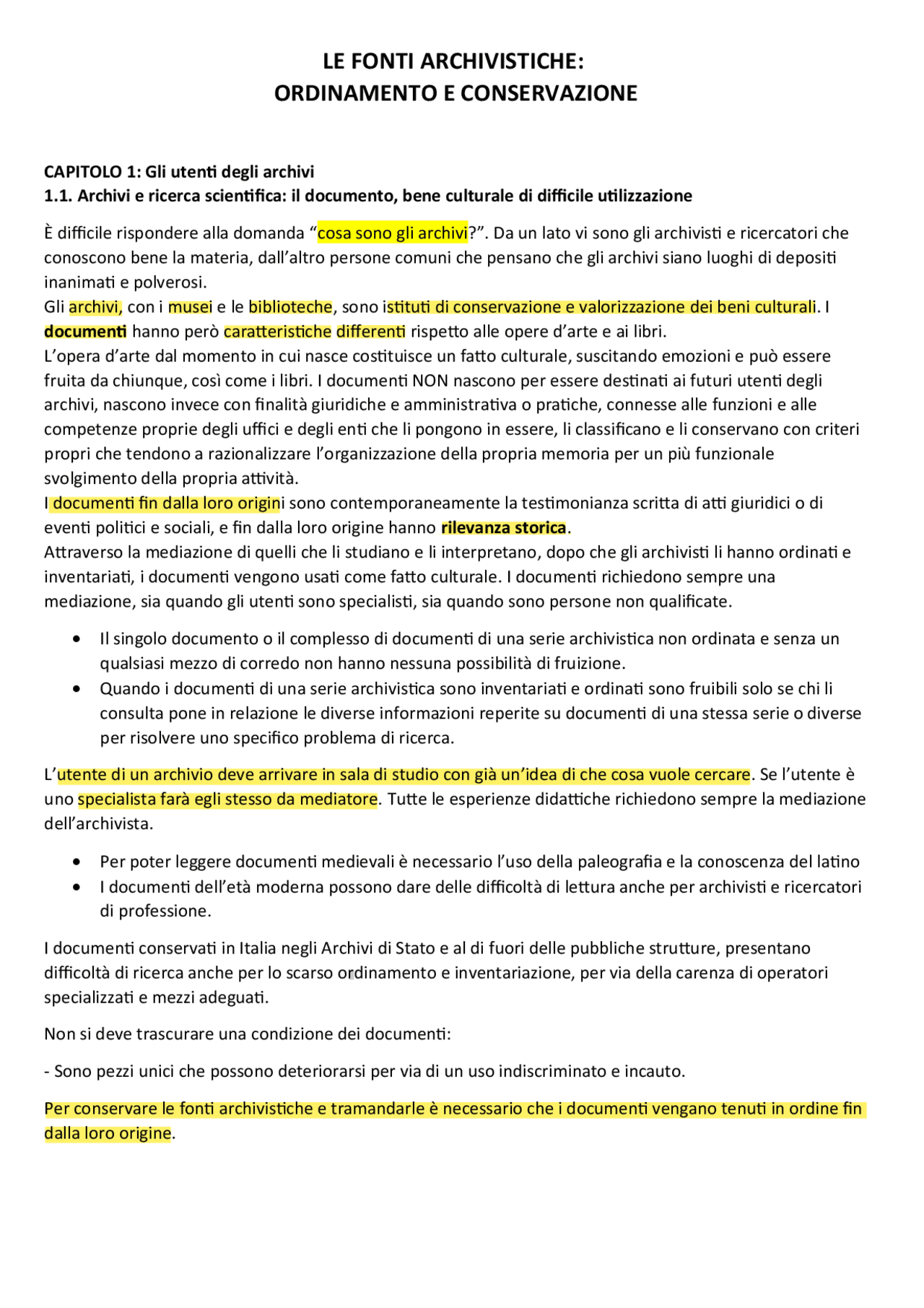 Le Fonti Archivistiche Docsity