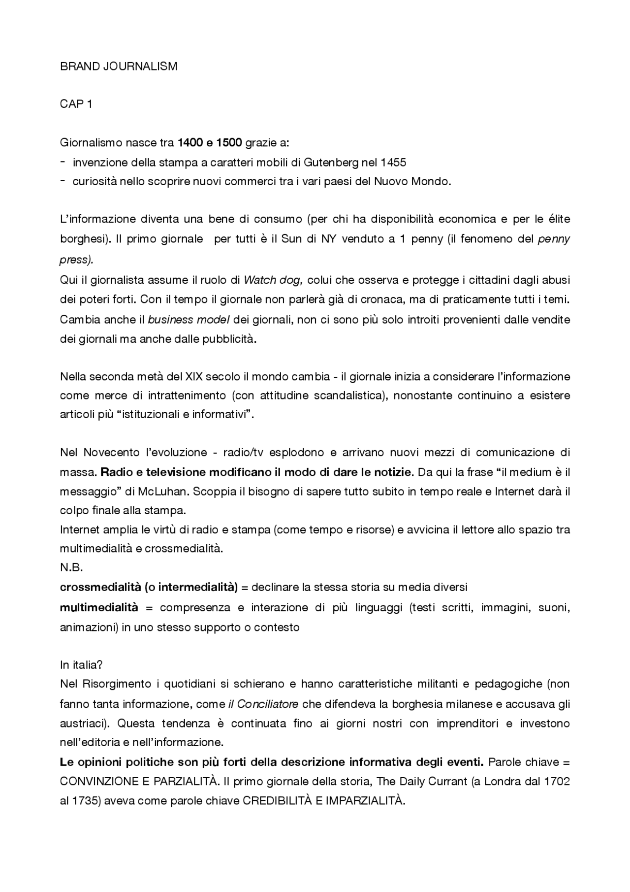 Riassunto Brand Journalism Docsity