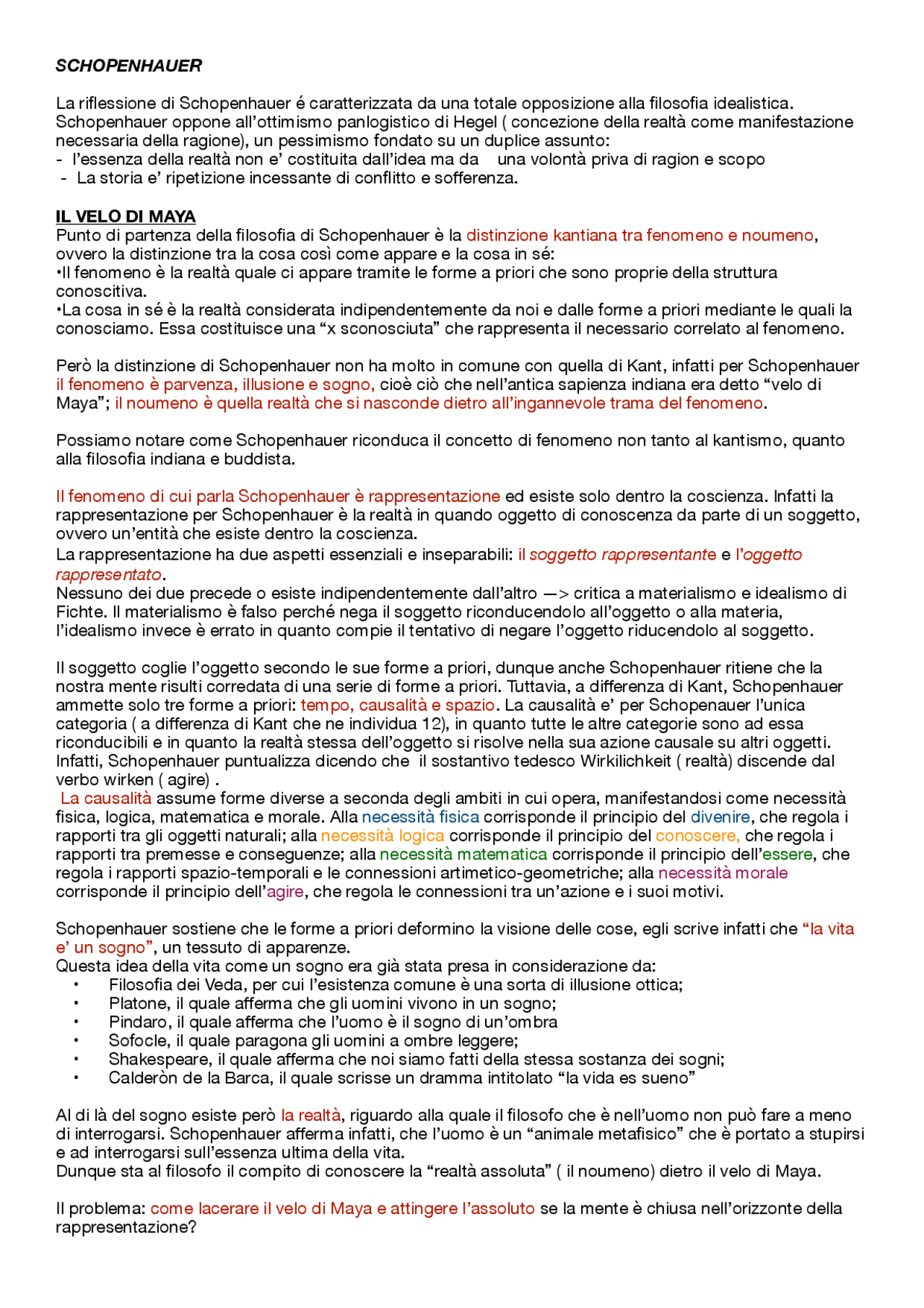 Schopenhauer Riassunto Appunti Di Filosofia Docsity