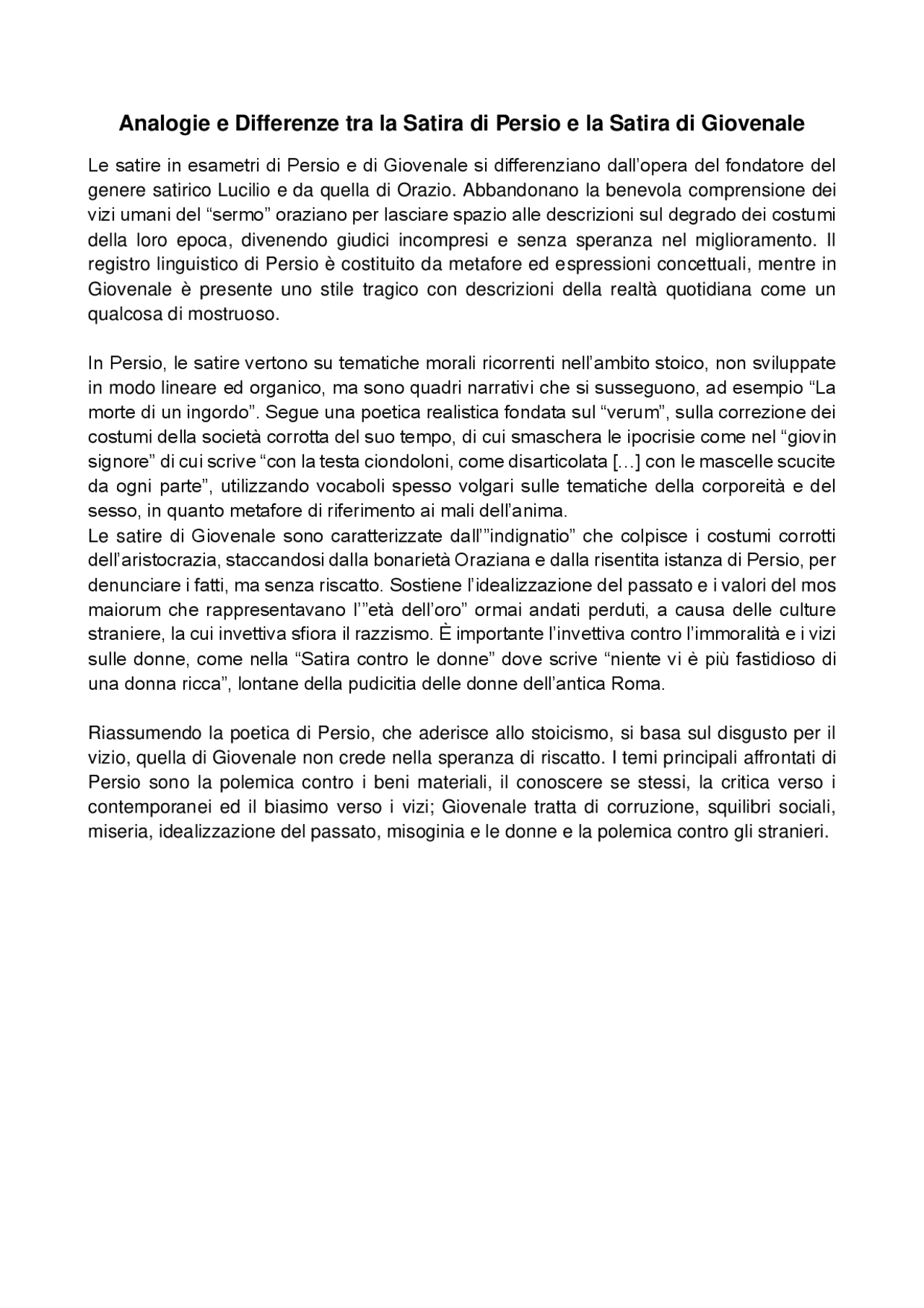 Persio E Giovenale A Confronto Docsity