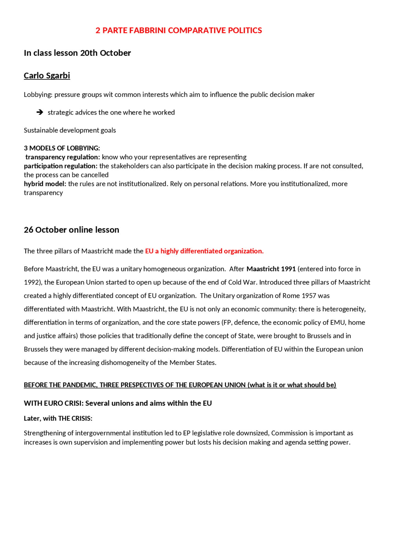 Comparative Politics Fabbrini Appunti Lezione Seconda Parte Docsity
