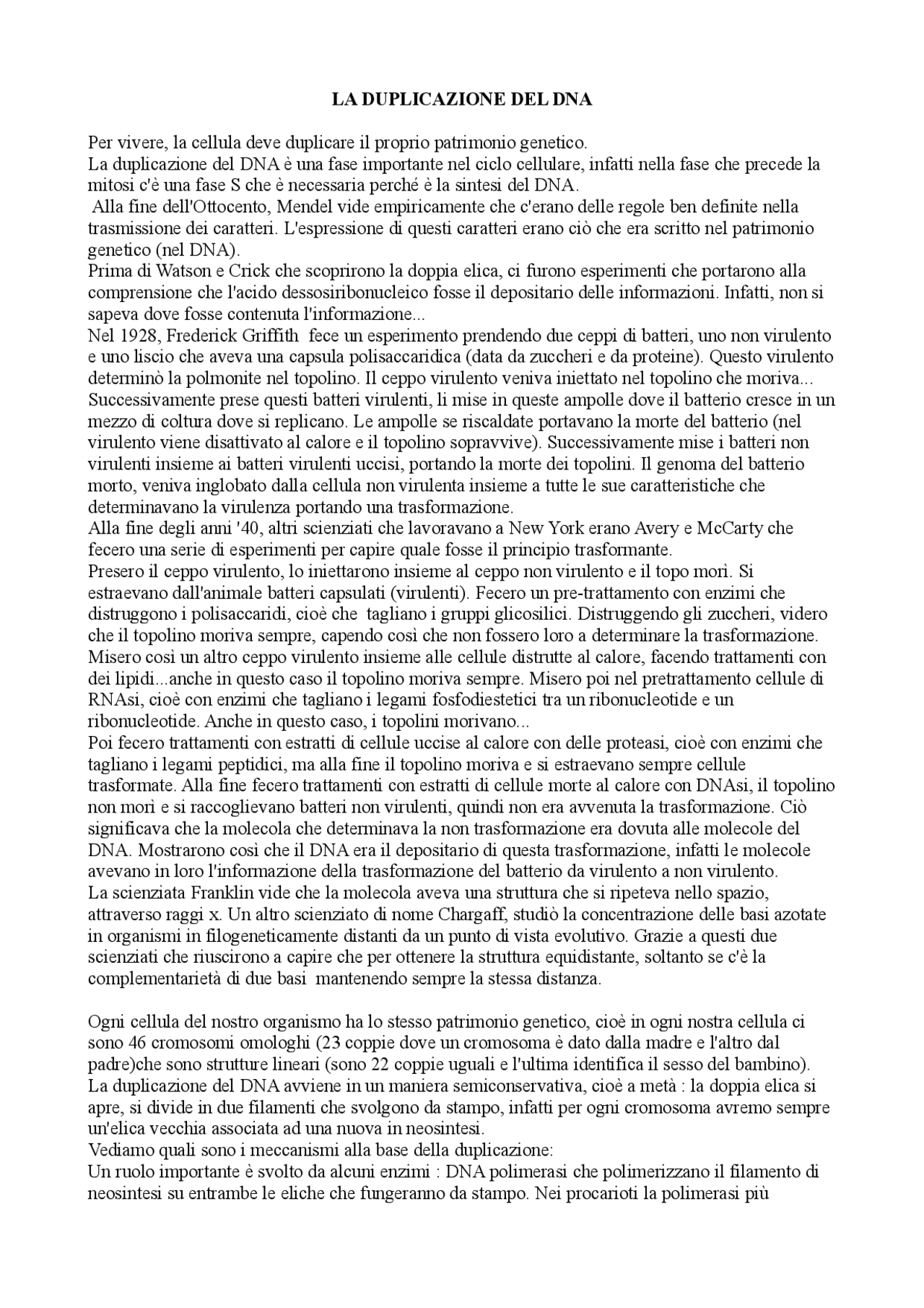 Duplicazione Del Dna Docsity